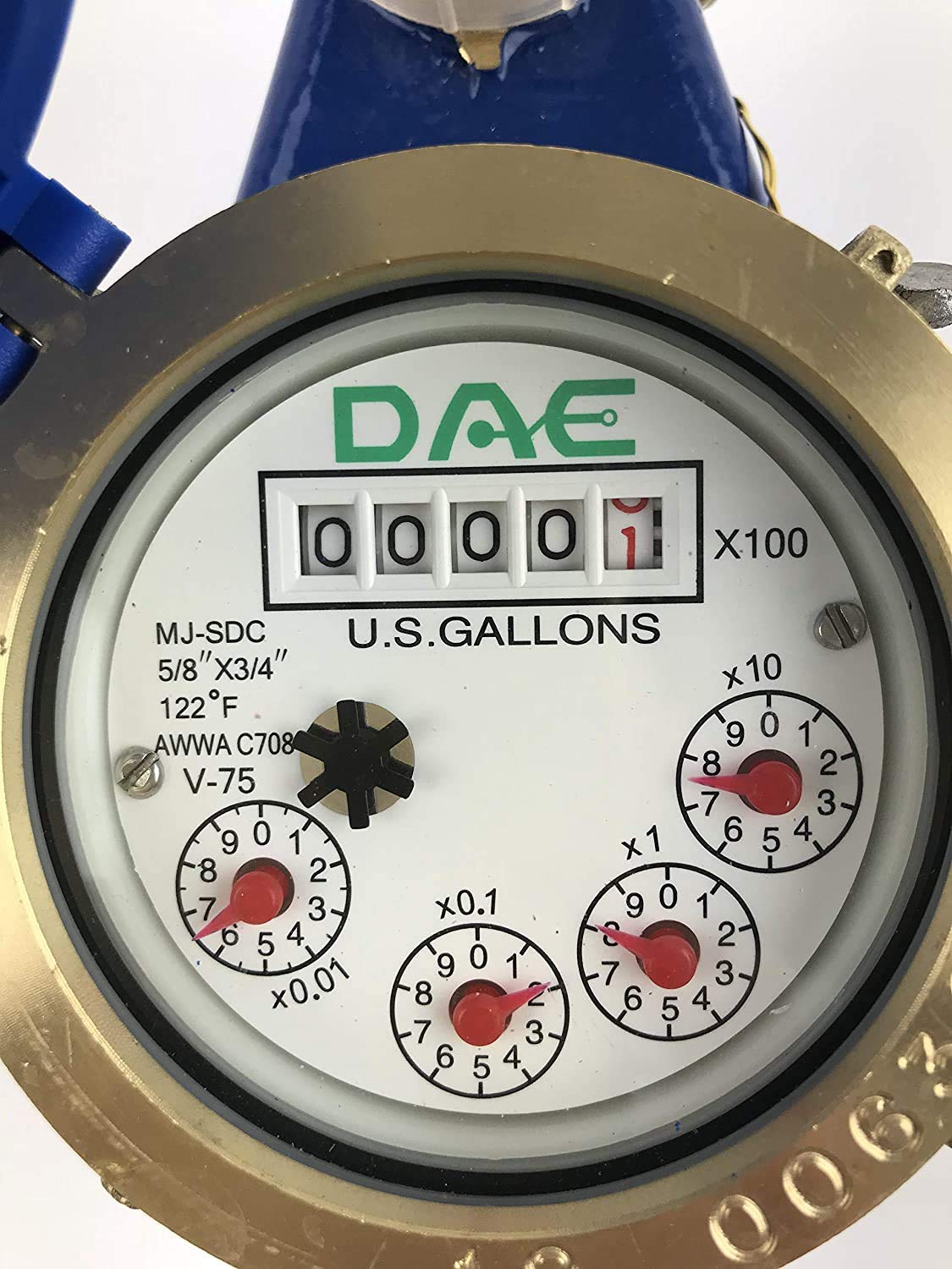DAE V-75 Vertical Water Meter, 3/4” NPT Couplings, Measuring in Gallons