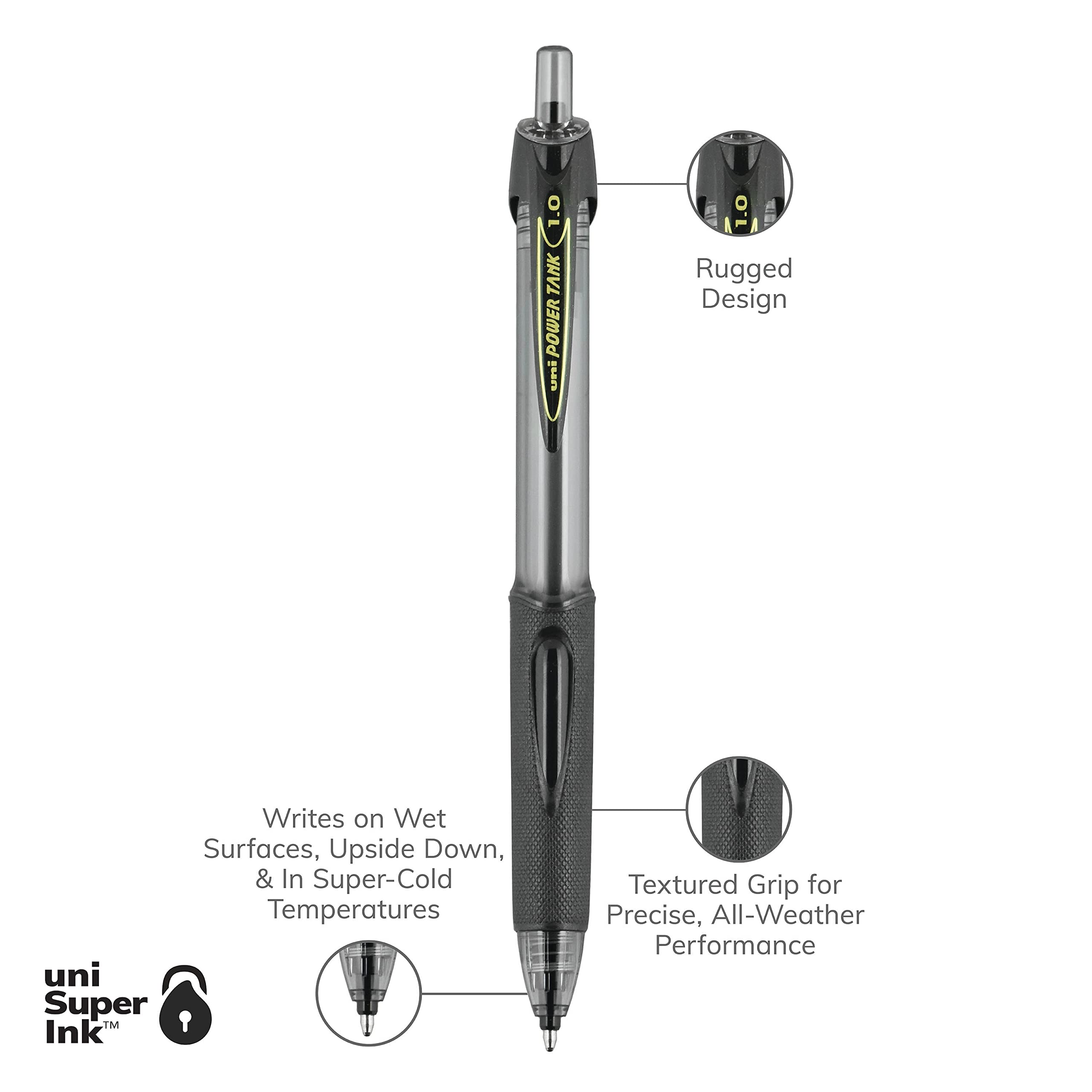 PowerTank RT Black Pens, 1.0mm Bold Pens 12 Pack - Similar to Gel Pens, Pens Ballpoint, Pen Retractable, Bulk Pens, Bulk Ink Pens, Office Supplies, Colored Pens, Pens Fine Point Smooth Writing Pens,