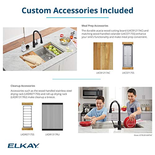 Elkay Crosstown 16 Gauge Workstation Stainless Steel, 31-1/2" x 18-1/2" x 9" Equal Double Bowl Sink Kit with Aqua Divide