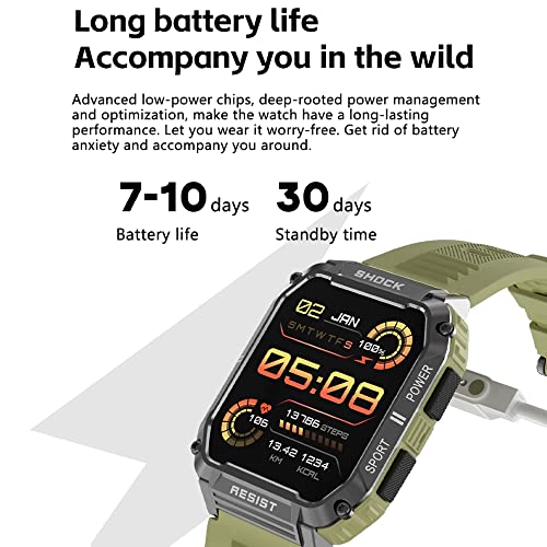 HEXADRC 1.95'' Military Smart Watches, IP68 Waterproof Smart Watch with Bluetooth Call, 123 Sports Modes Fitness Tracker Watch Tactical Smartwatch for iPhone & Android Phone