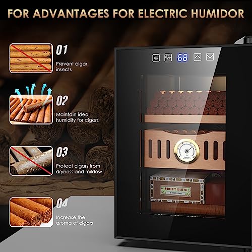 Mojgar 18L Electric Cooler Cabinet, 100 Counts Cooling and Heating Temperature Control Cabinet with Spanish Cedar Wood Shelves & Hygrometer, Gift for Men Father Husband