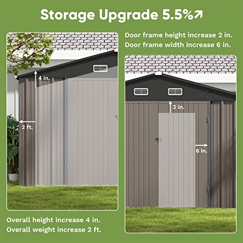 Patiowell 10 x 10 FT Outdoor Storage Shed,Metal Yard Shed with Design of Lockable Doors, Utility and Tool Storage for Garden, Patio, Backyard, Outside use,Brown