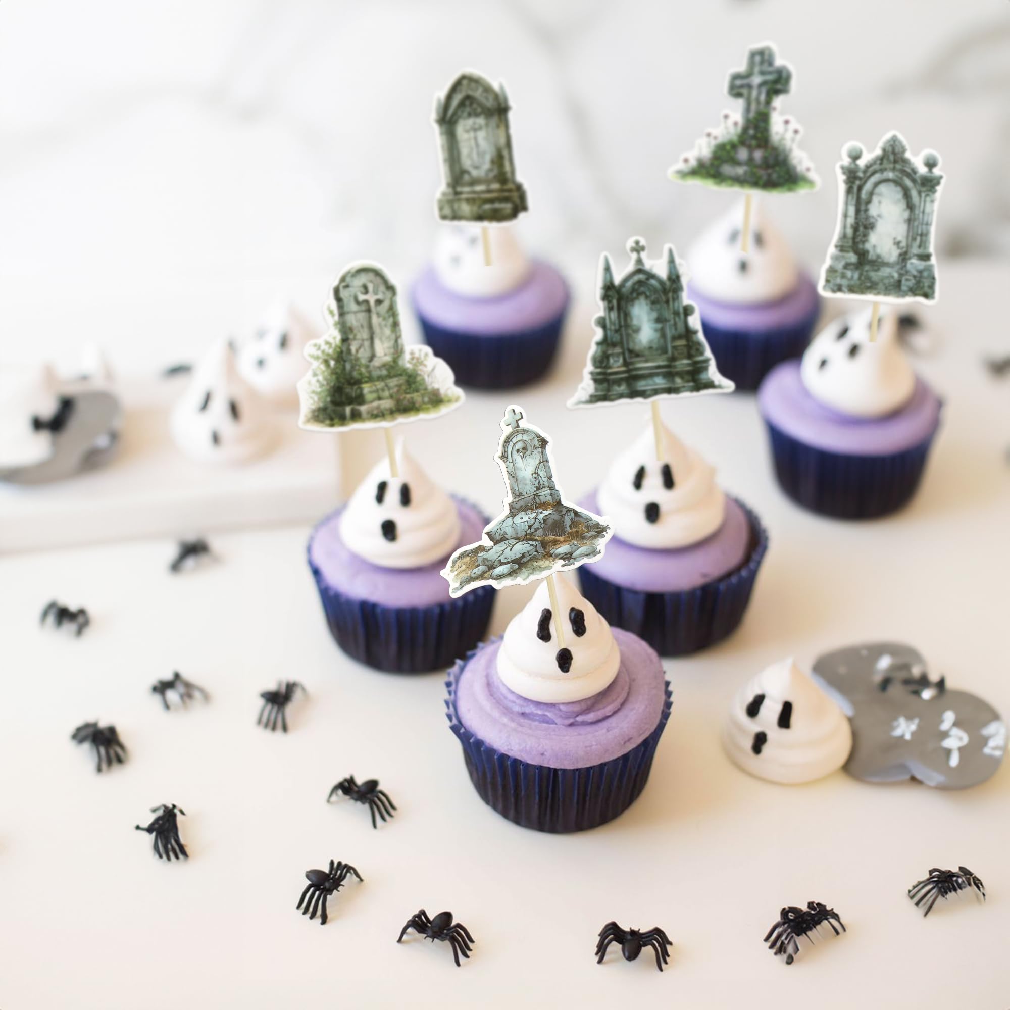 Ephlyn 24Pcs Halloween Ghost Cupcake Toppers Pink Glitter Halloween Baby Shower Cupcake Decorations Little Boo Cupcake Toothpicks for Halloween Theme Birthday Ghost Party Cake Decorations