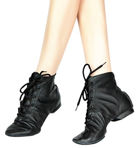 Cheapdancing Women?s Leather Practice Dancing Shoes Jazz Boots Soft-Soled High Boots, Black, 6.5 M US