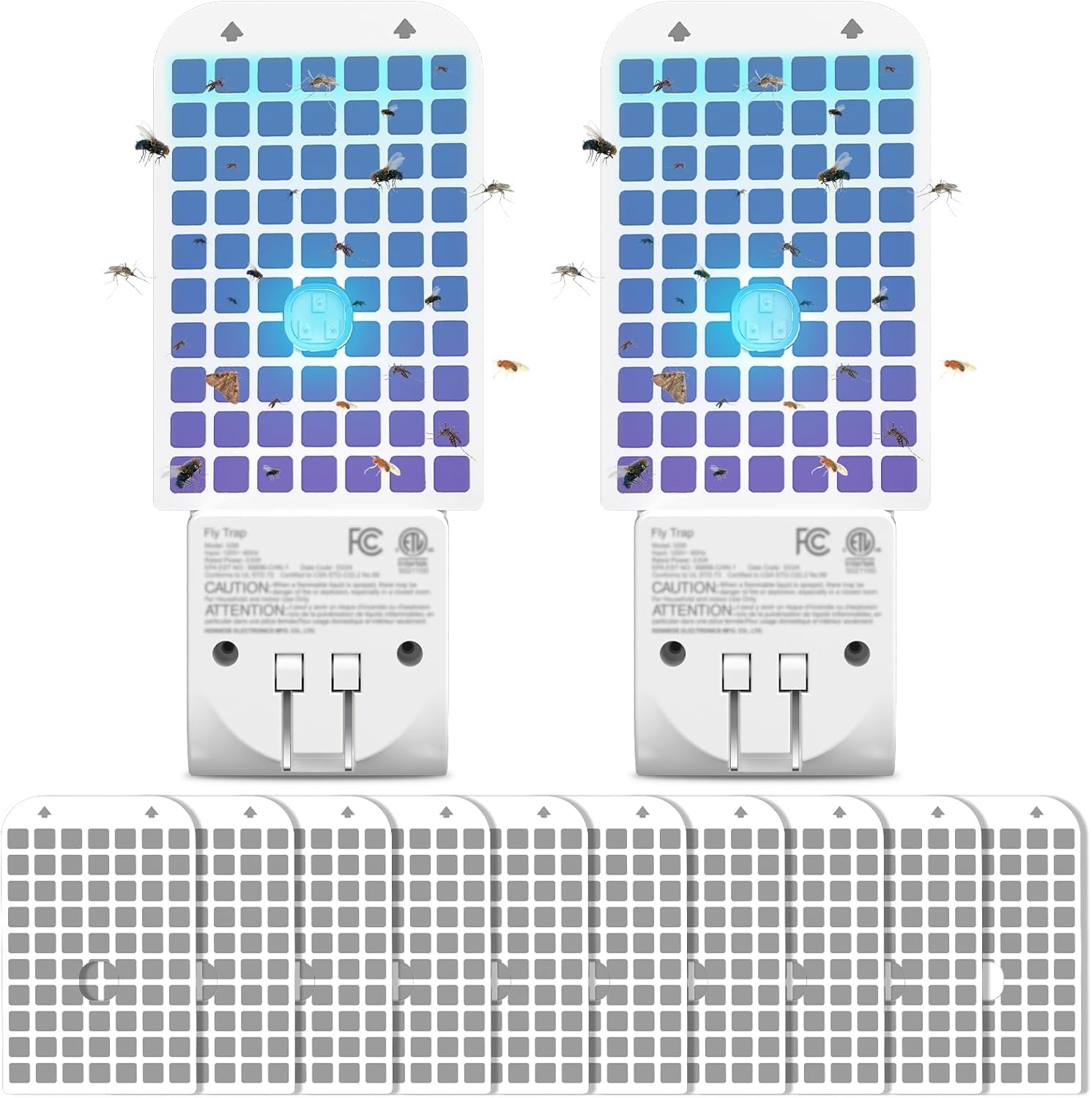 Fly Trap Indoor (2 Device + 10 Glue Cards), Plug-in Flying Insect Trap for Mosquito, Flies, Fruit Flies, Moths, Gnats, Gnat Trap for House Indoor, White