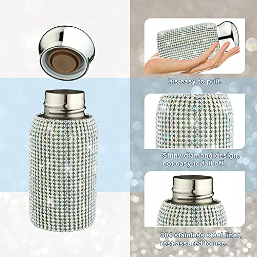 Diamond Water Bottle for Women Diamond Bling Water Bottle Rhinestone Stainless Steel Thermal Water Bottle 200 ML Vacuum Flask Sparking Refillable Insulated Water Bottle (Silver)