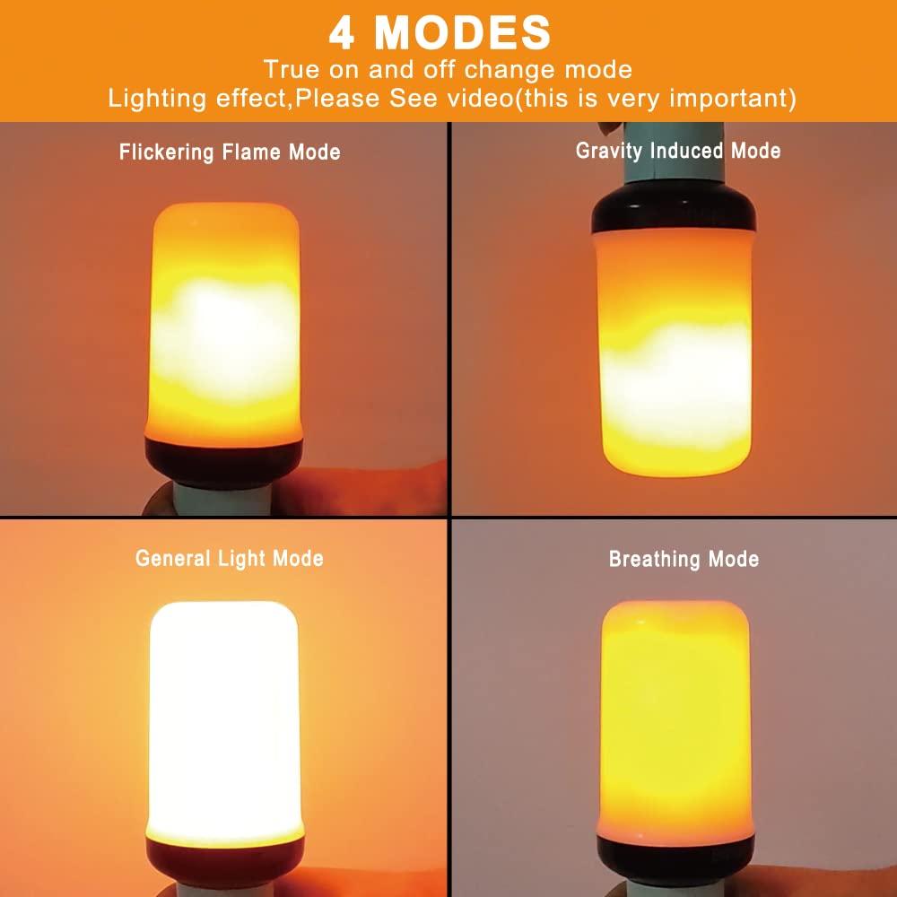Bitrue 【Upgraded】 Flame Light Bulbs,LED Flame Effect Light Bulb, E26 Base,4 Modes Flickering Light Bulbs, Fire Light Bulb with Gravity Sensor (【Upgraded】 4 Pack)