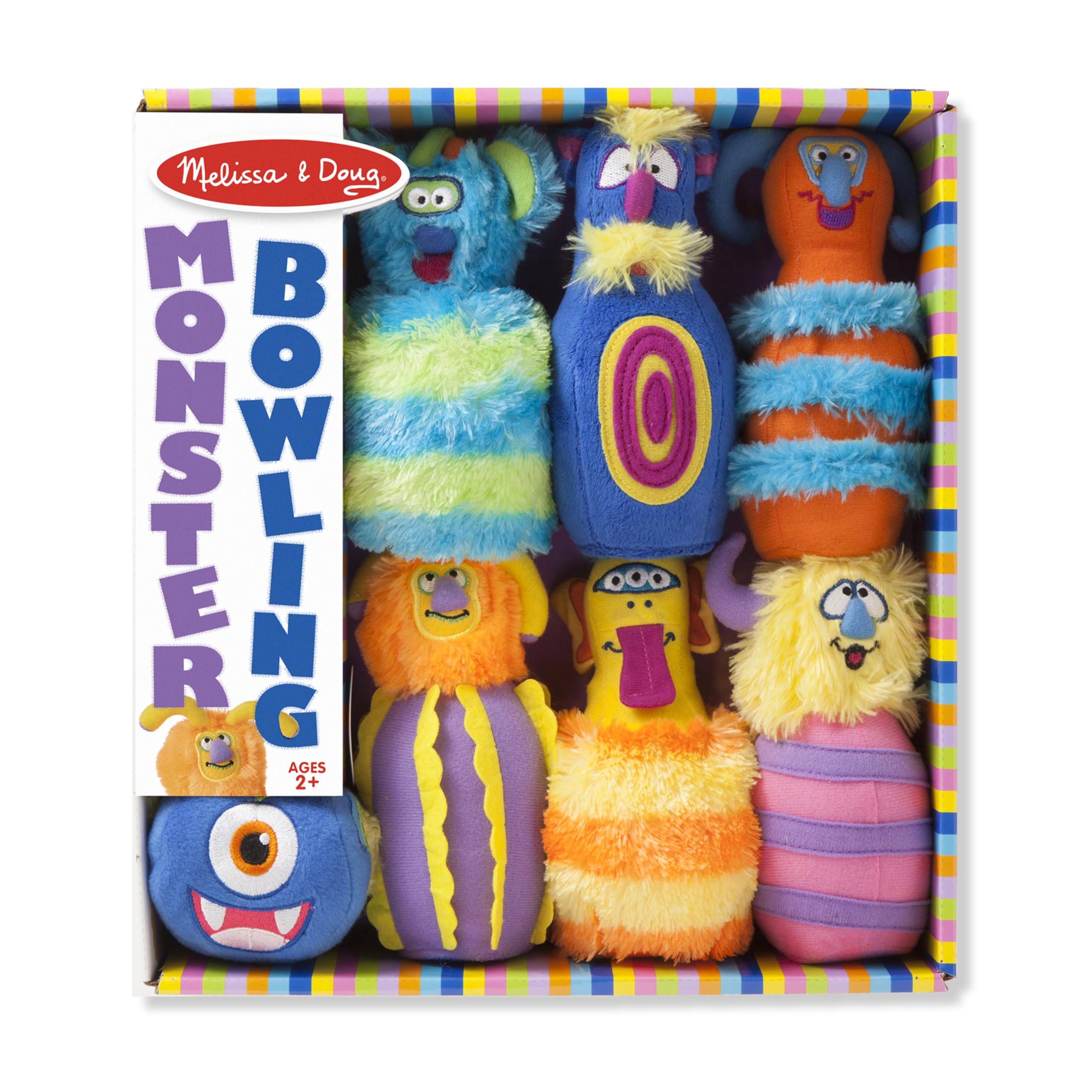 Melissa & Doug Fuzzy Monster Bowling Pins & Ball With Mesh Storage Bag (8-Piece Set) - Toddler Plush Indoor Bowling Set, Monster Bowling Set For Toddlers And Kids Ages 2+