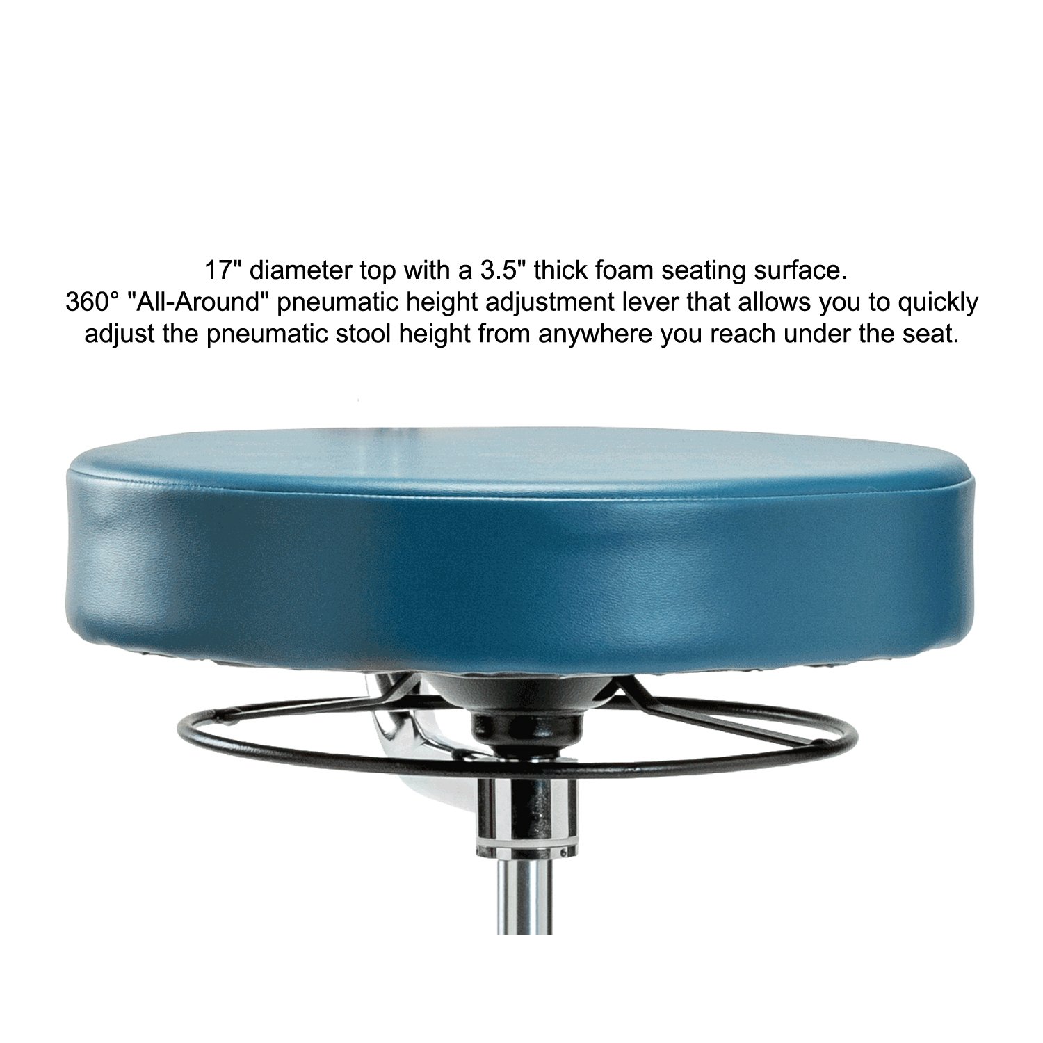 Perch Dental Stool Adjustable Height with Procedure Arm and Foot Ring, Stationary Caps, Workbench Height (Gray Vinyl)