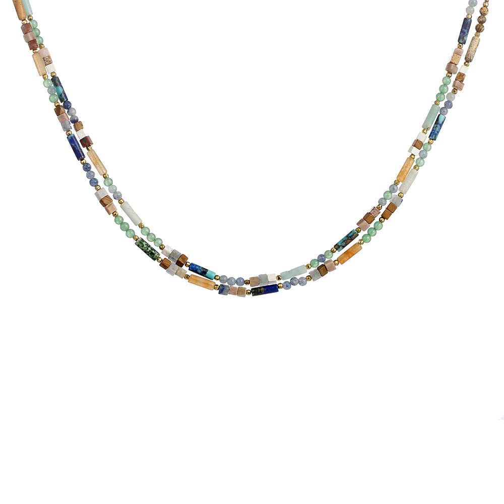 Boho Semi Precious Stone Beaded Mixed Layered Choker Necklace for Women