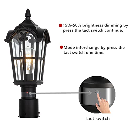 Dusk to Dawn Motion Sensor Outdoor Post Lights Exterior lamp Post Light Fixture, Waterproof Pole Lanern Black with Clear Tempered Glass for Garage Patio Garden Front Door