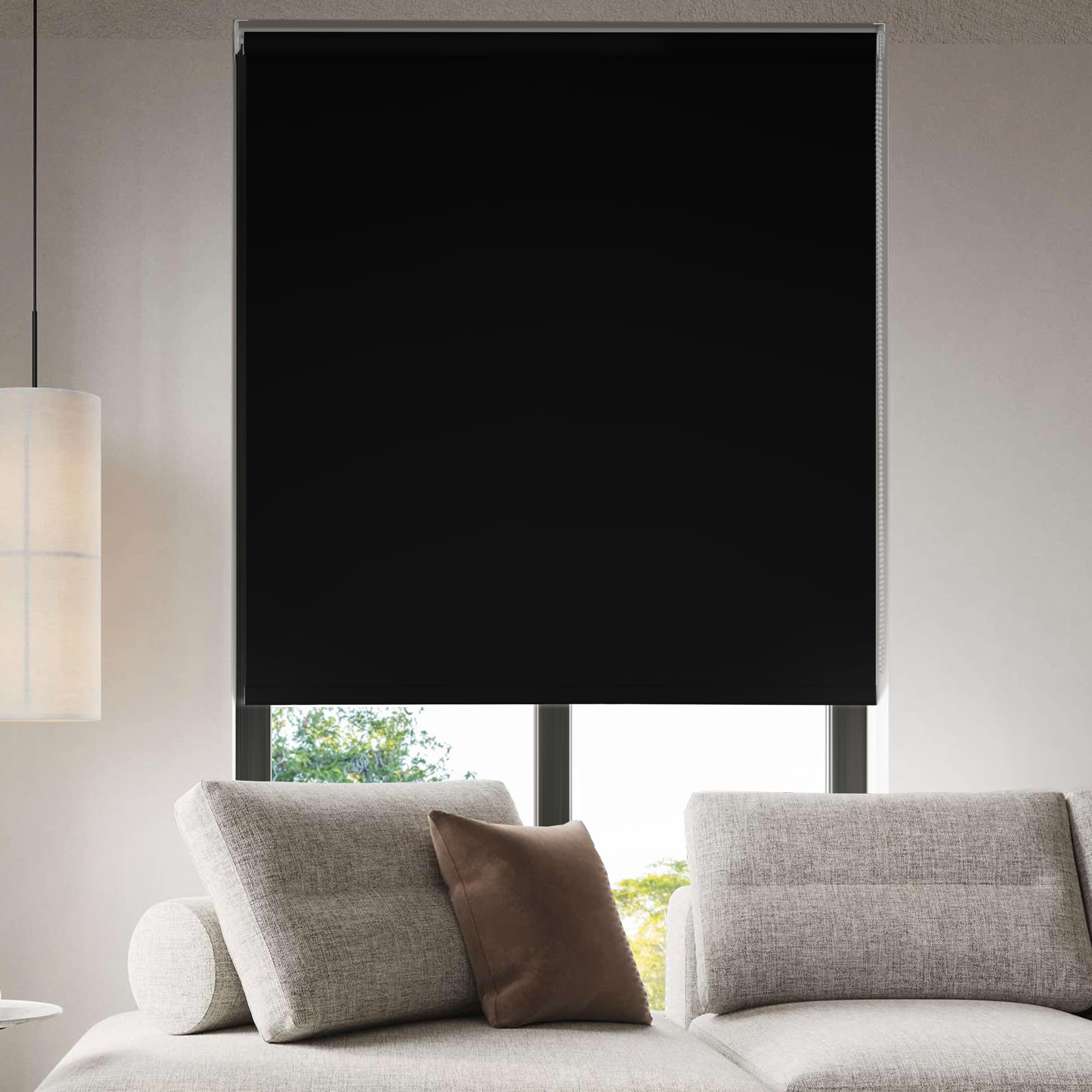 Boolegon Blackout Roller Shades for Window, Custom Roller Blinds UV Protection Thermal Insulated Pull Down Room Darkening Shades for Home Office Bedroom Kitchen, Easy Install, black,80" W x 64" H