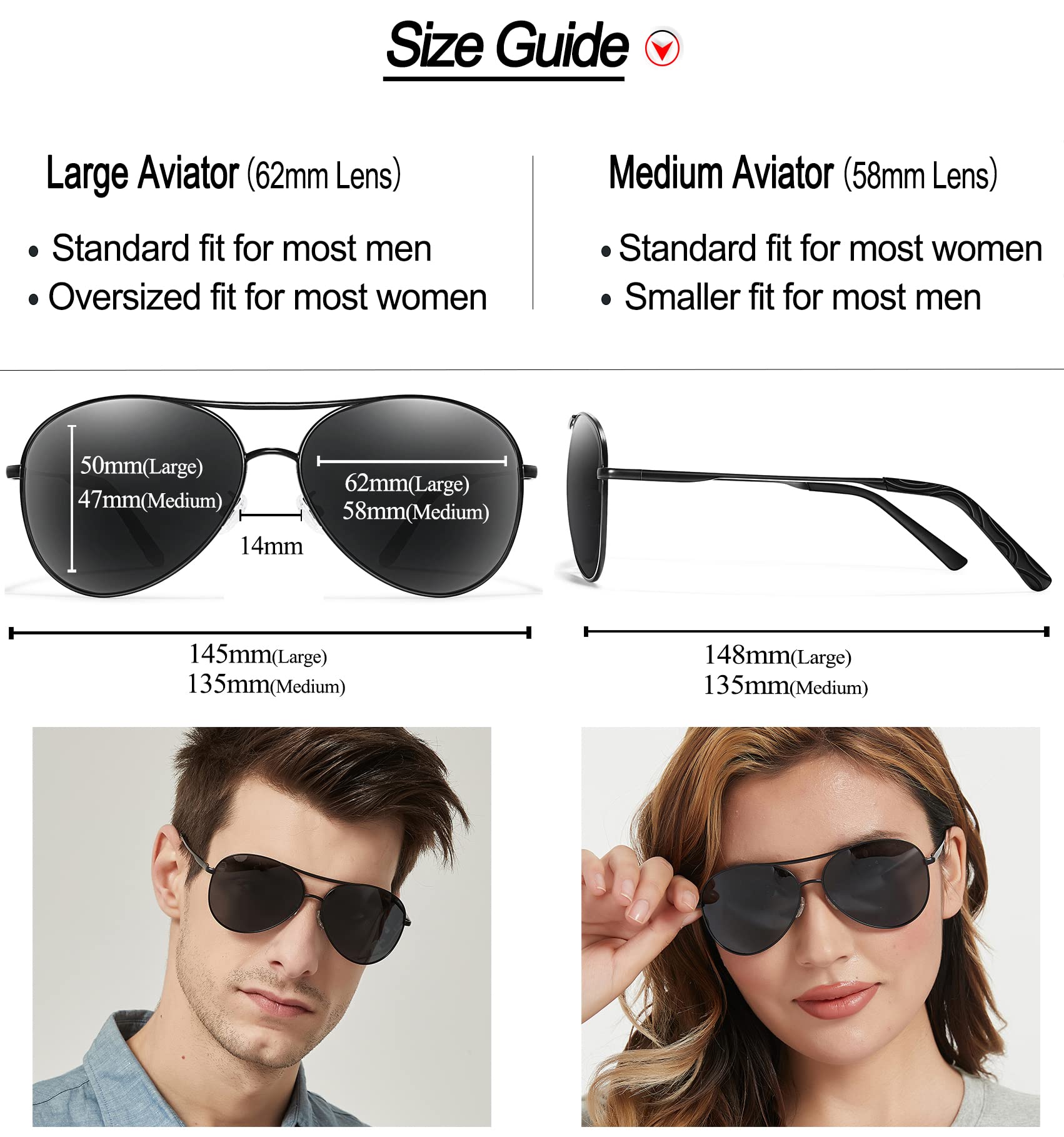 BOTPOV Aviator Sunglasses for Men Women Polarized UV400 Protection Mirrored Lens Metal Frame with Spring Hinges