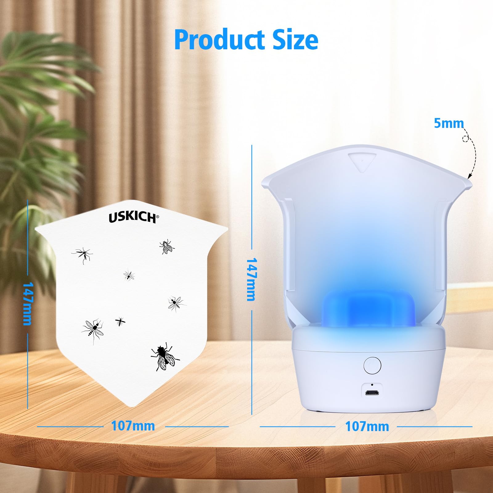 Flying Insect Trap with USB Rechargeable and Portable,Insect Catcher,Indoor Fly Trap with Night UV Light,Fruit Fly Traps for Gnat, Moth, Mosquito, Bug Light Insect Killer (1 Device+10 Glue Cards)