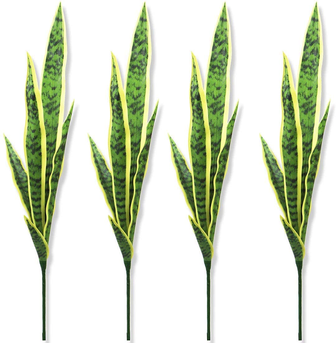 Bird Fiy Artificial Snake Plants 30" Faux Agave Fake Sansevieria Artificial Silk Plant for Home Garden Office Store Decoration 4 Pcs (Yellow)
