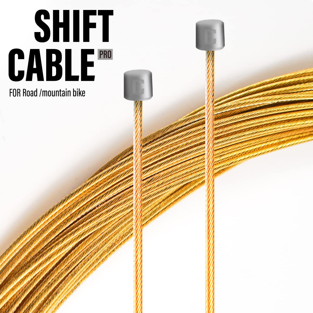 CNC Pro Slick Polished Bike Shifter Cable for Shimano/SRAM|Mountain bike,Road bike,MTB Derailleur Cable 2x1.1x 2100mm,Gold.