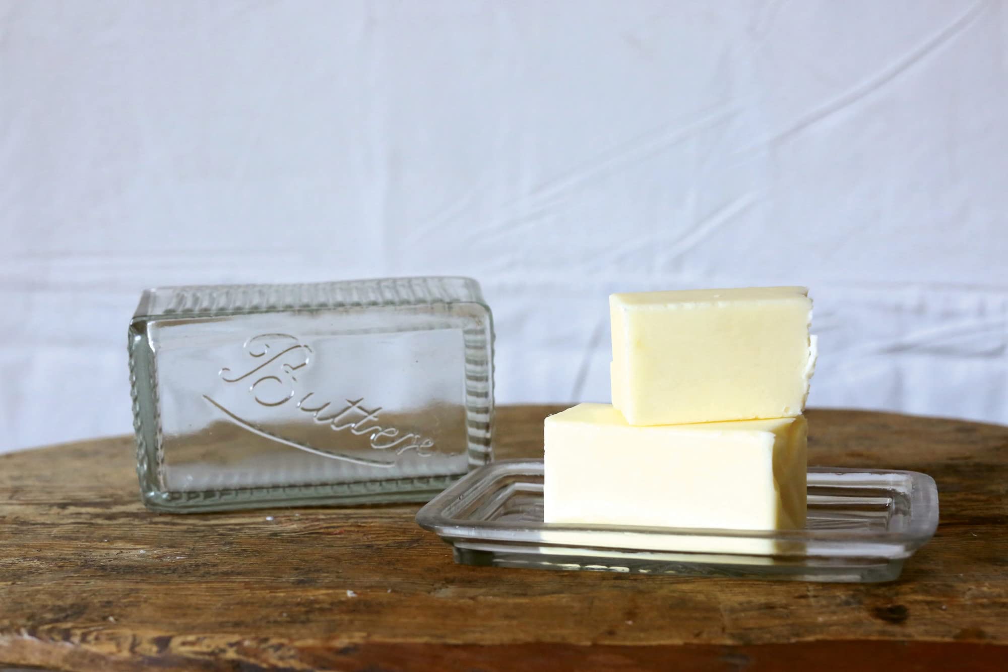 Clear Pressed Glass Butter Dish with Lid