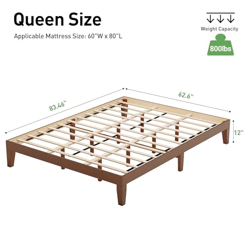 COLAMY 12 Inch Wood Platform Bed Frame,Sturdy Queen Size Bed Frame with Wood Slat Support, No Box Spring Needed, Easy Assembly, Espresso