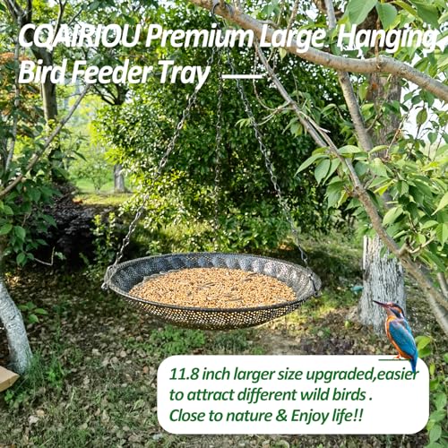 CQAIRIOU Premium Hanging Bird Feeder Tray,Size 11.8β Large Platform Bird Feeder Stainless Steel Mesh Tray,Wild Bird Feeder for Outside Hanging Seed Platform