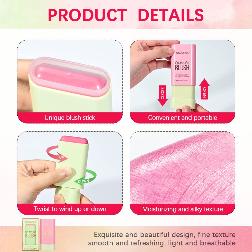 Blush Stick 2-in-1 Cheek and Lip Tint Soft Cream On-the-Go Blush Stick Blendable for Cheek Makeup,Blush Stick for Cheeks and Lips (Shy Pink)