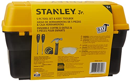 Stanley Jr. - Tool Box and 5 pcs Set of Tools, Tool Set Ages 5+ (TBS001-05-SY), Mixed
