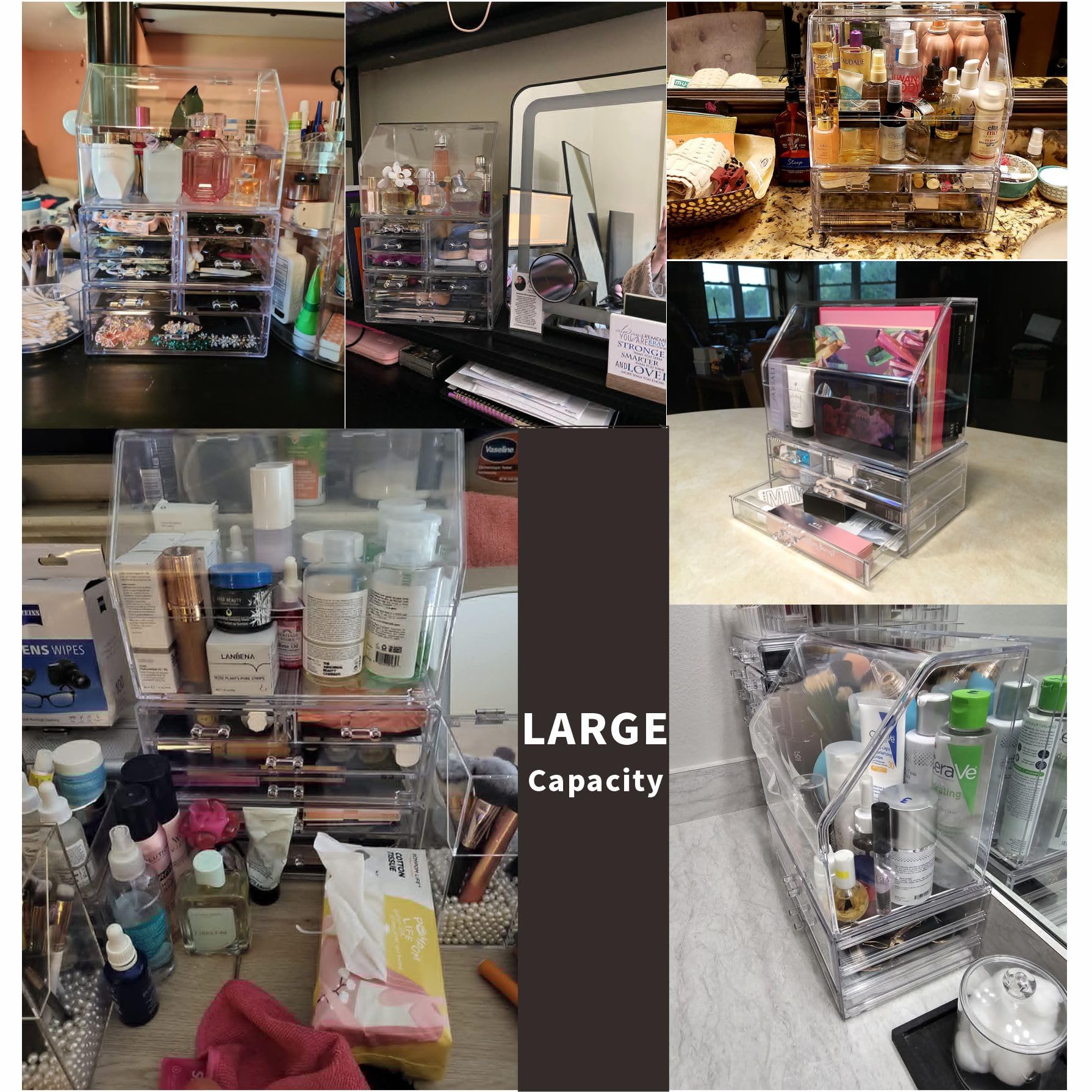 Celar Makeup Organizer With With Lid,Dustproof Waterproof Design Make up Organizer for Bathroom Countertop,7 Drawers Acrylic Skincare and Cosmetic Storage for Vanity Countertop,Dresser Top Organizer