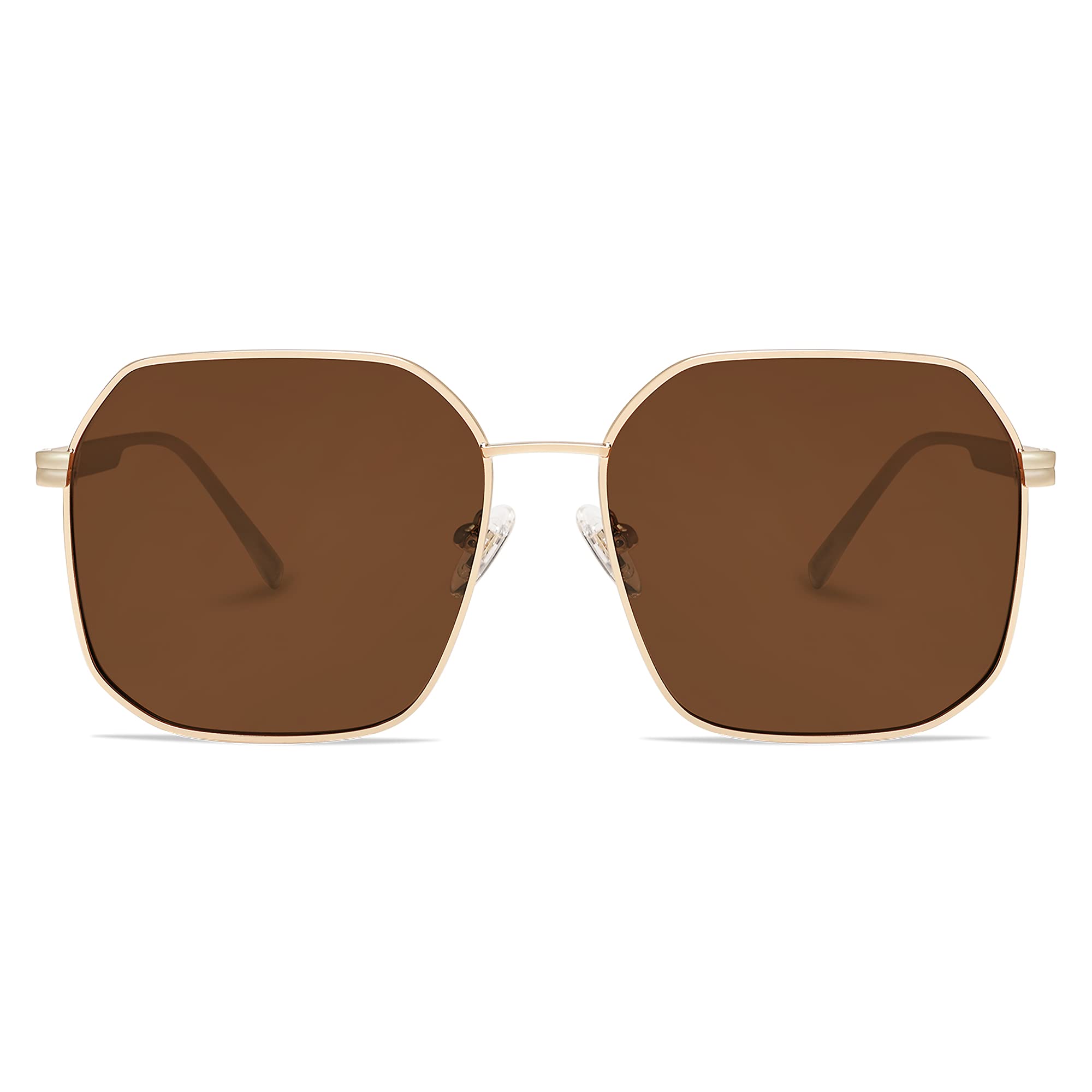 SOJOS Retro Square Polarized Sunglasses for Women Vintage Square Shades UV400 Large Metal Frame SJ1166 with Gold/Brown Lens