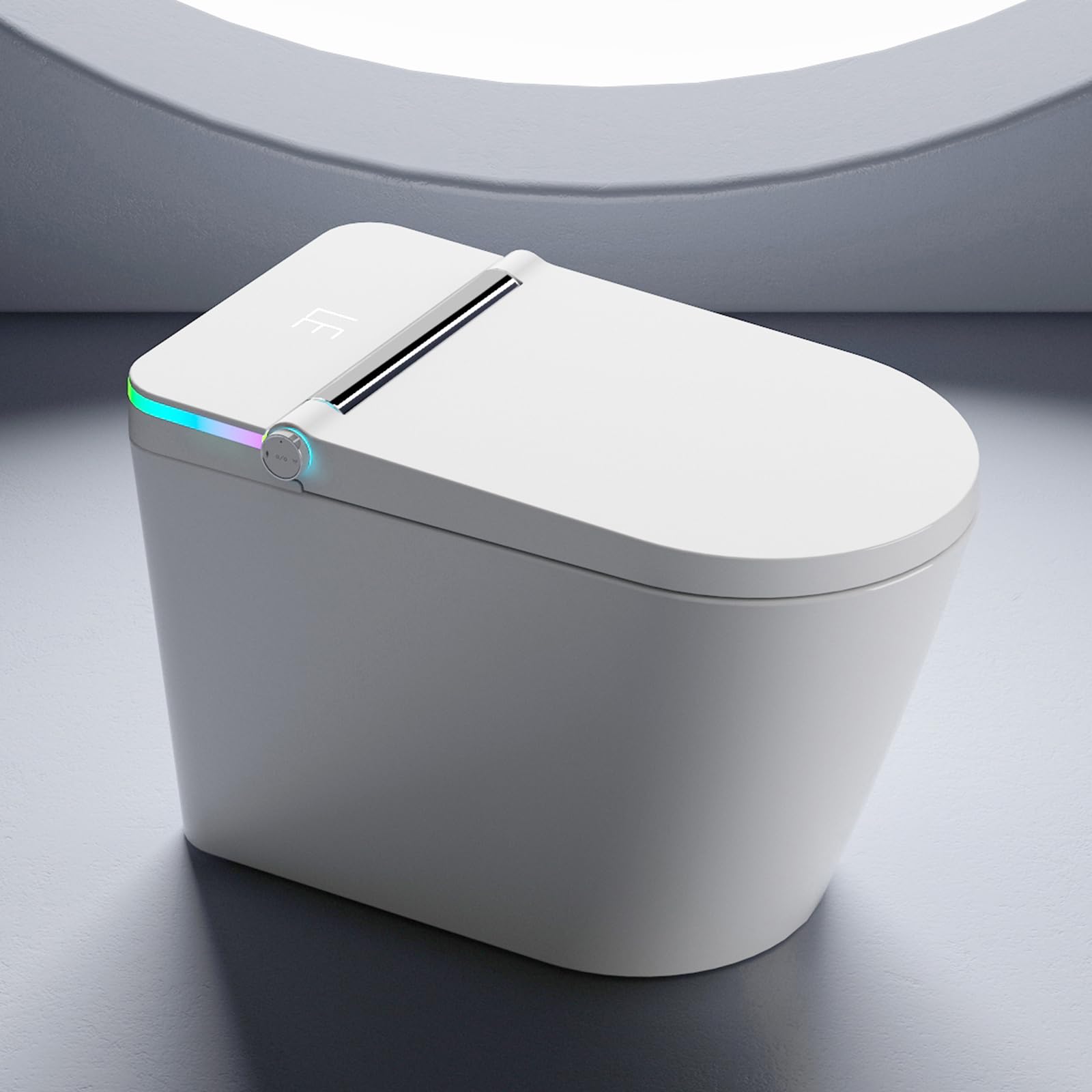 Fefances Smart Toilet with Integrated Bidet Seat - Tankless Design, Auto Lid Open/Close & Flush, Heated Seat for Comfort, Digital Display, Elongated Bowl - Perfect for Modern Bathrooms,White