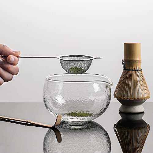 Textured Glass Matcha Bowl With Pouring Spout - Handmade Japanese Style Matcha Green Tea Ceremony Chawan 400ml 13.5 oz Big Glass Salad Porridge Juice Bowl Cup