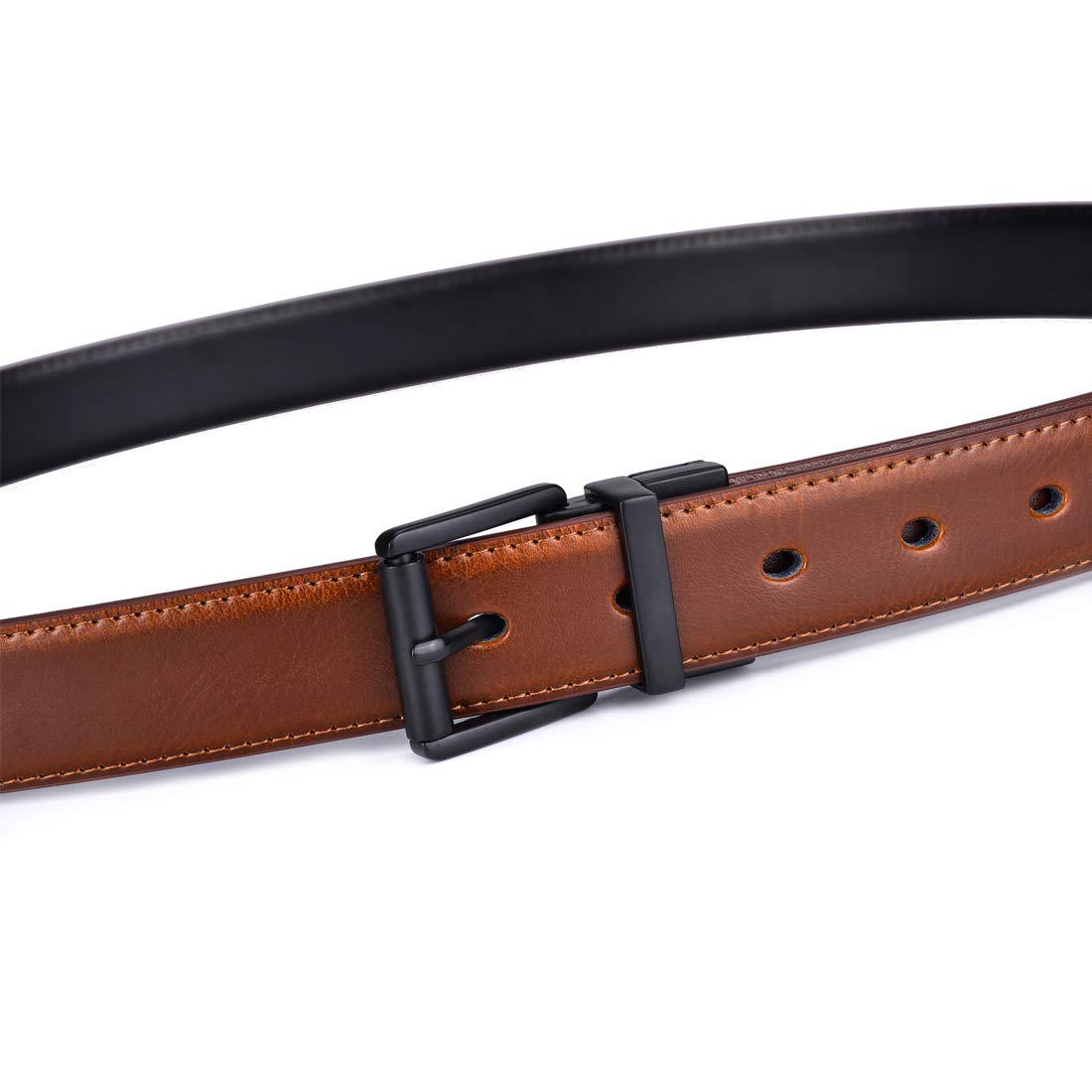 Beltox Men’s Belts Dress Casual Reversible Leather 1.1” w Roller Buckle Rotated(Black/Brown w Black Buckle, 34-36)