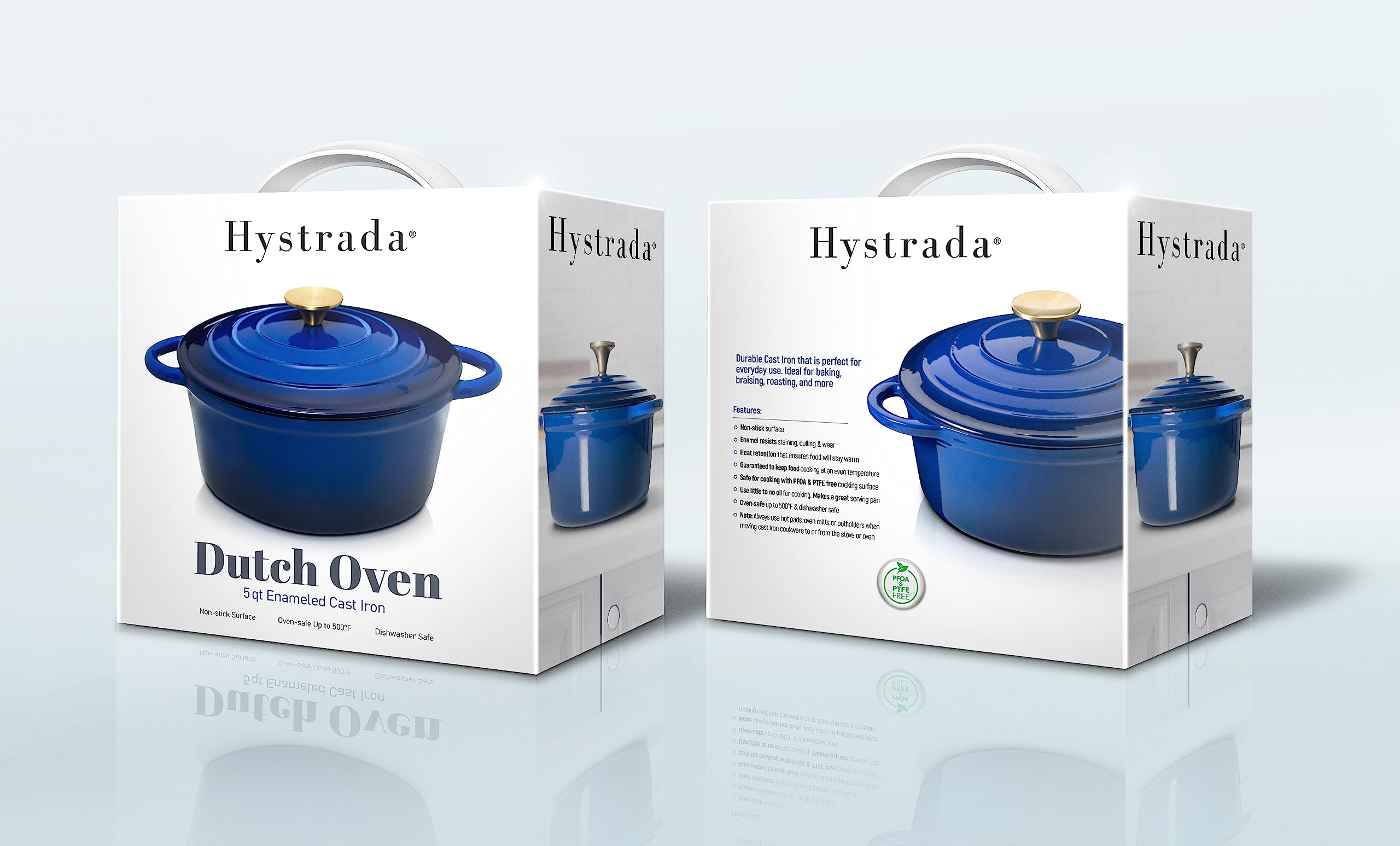 Enameled Cast Iron Dutch Oven - 5qt Dutch Oven Pot with Lid and Steel Knob - Cast Iron Cookware with Loop Handles for Gas, Electric & Ceramic Stoves - Blue Enamel Dutch Oven for Cooking & Baking