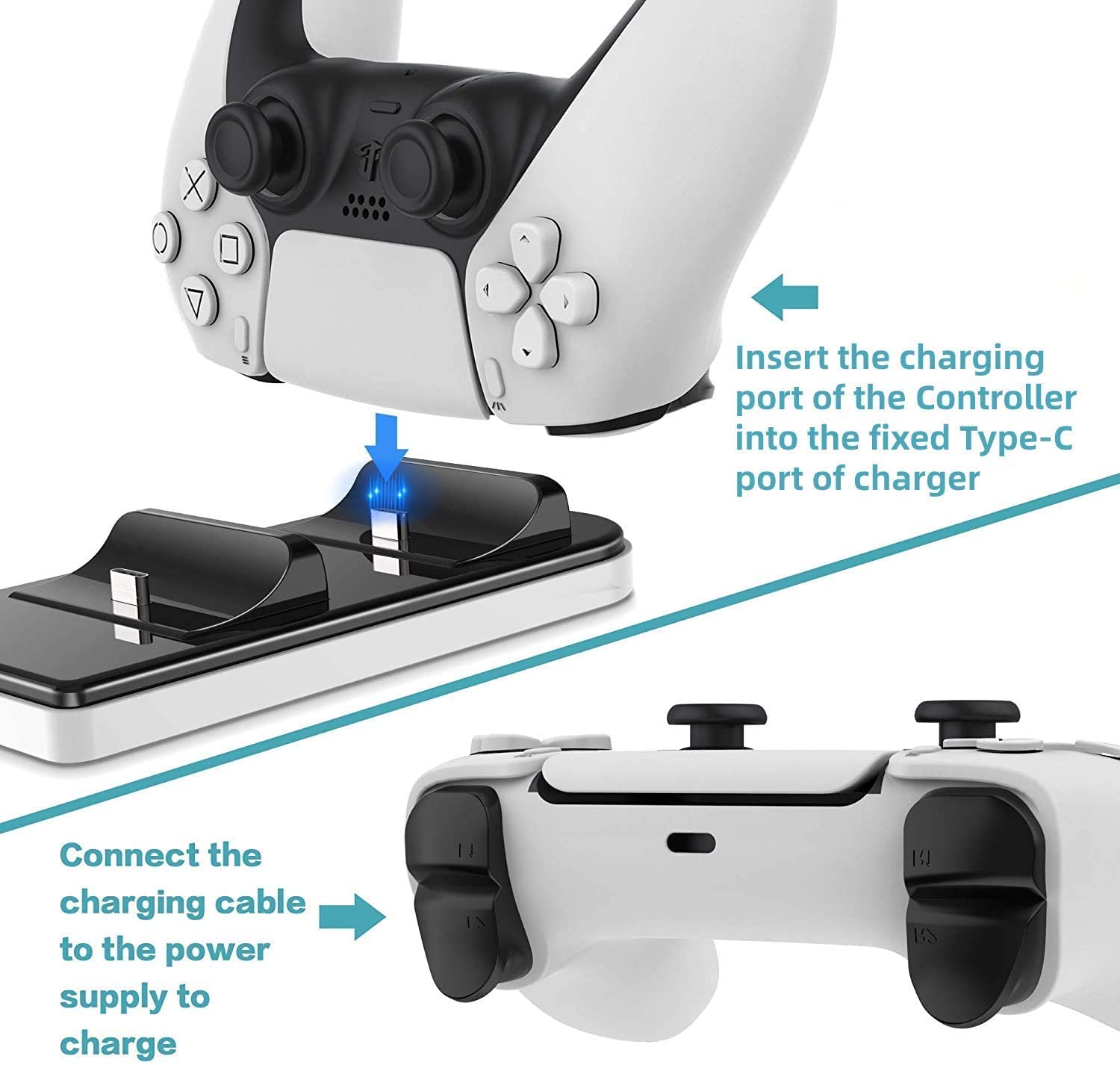 Benazcap Charging Station for PS5 DualSense Wireless Controller, Charging Dock with Dual USB C Ports, Console PS5 Accessories Stand Holder Charger for Playstation 5 PS5 Game Controller - Black