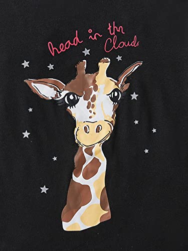 DIDK Women's Cartoon Graphic Print Tee and Shorts Two Pieces PJ Pajama Set Giraffe Black XS