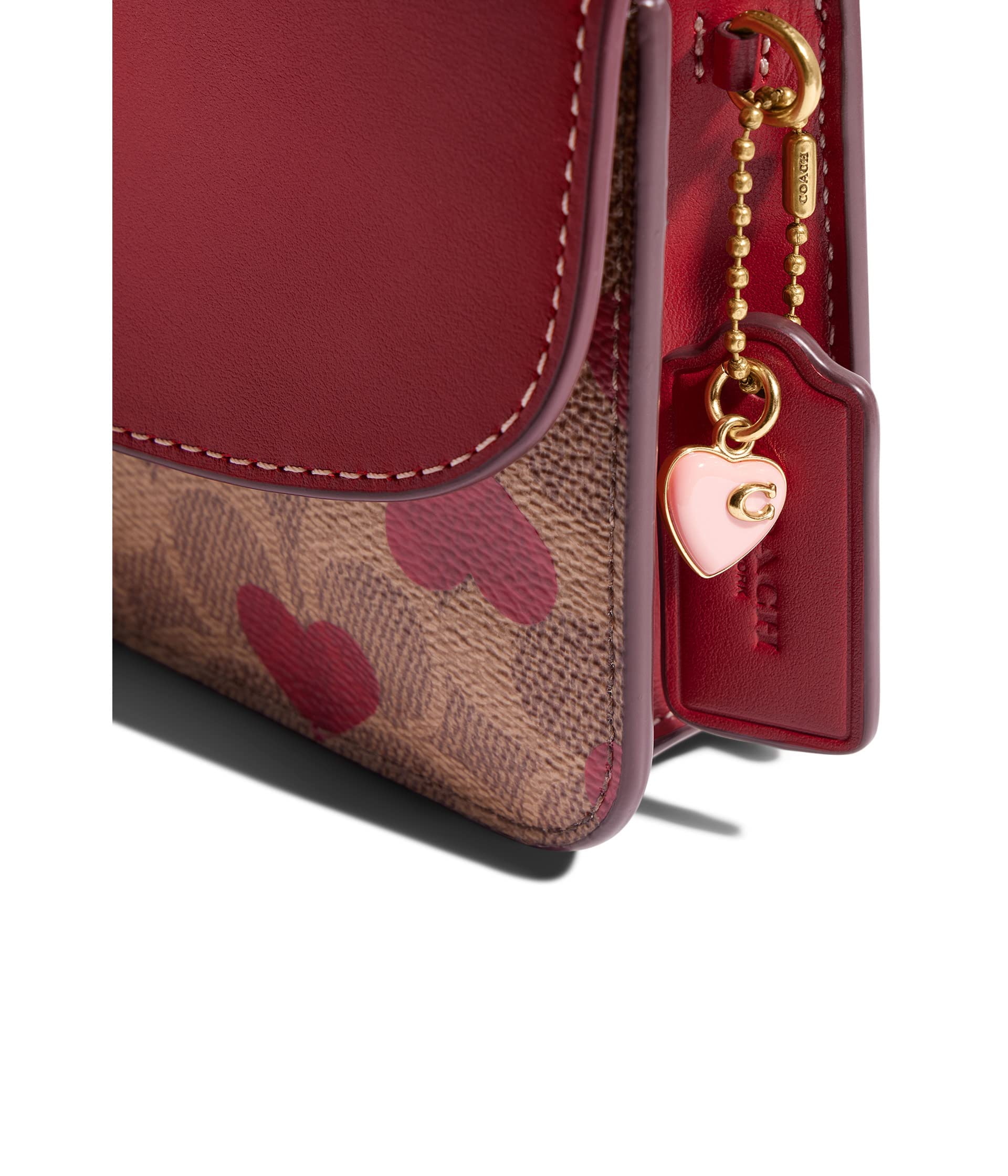 COACH Coated Canvas Signature with Heart Print Hayden Crossbody Tan Red Apple One Size