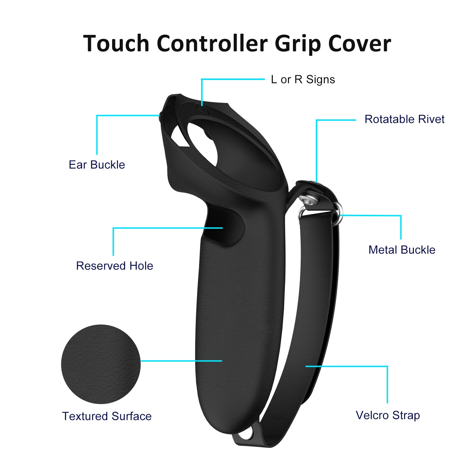 Controller Grips Cover for Oculus Quest 2, Extended Controller Hand Strap with Adjustable Knuckle Handles for Boxing and Star Wars, Controller Protector for Meta/Oculus Quest 2 Accessories (Black)