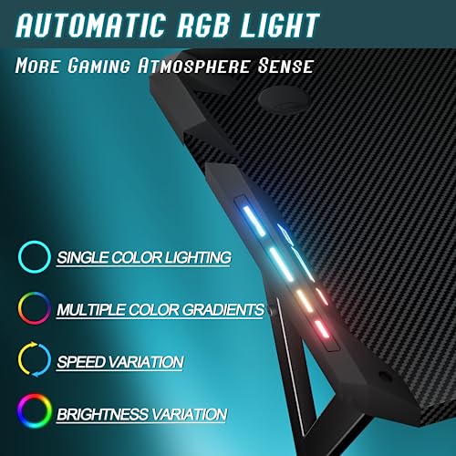 HLDIRECT 47 Inch Gaming Desk with LED Lights, Ergonomic Computer Gaming Table with Carbon Fibre Surface, Sturdy PC Workstation Desk for Gaming and Home Office with Headphone Hook, Cup Holder, Black