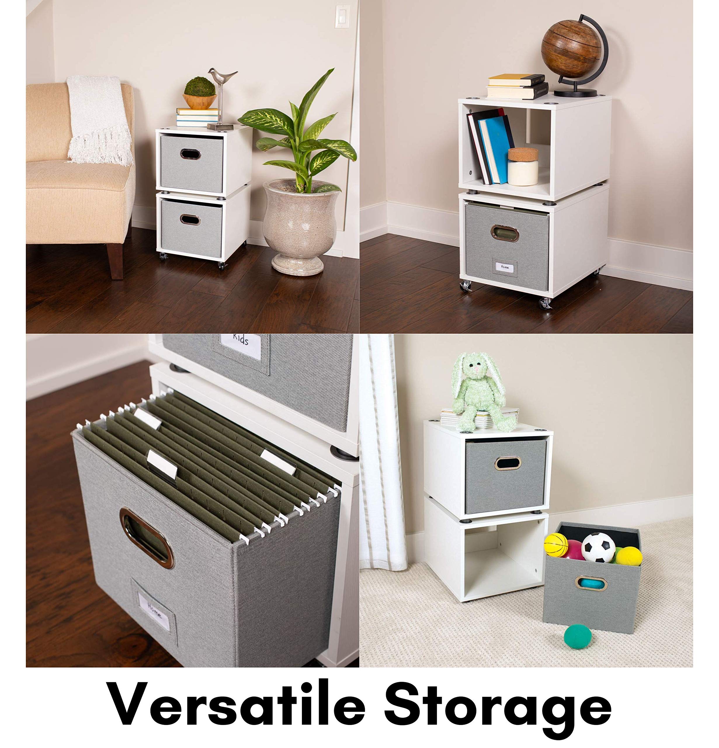 BIRDROCK HOME Rolling File Cabinet with 2 Lateral Drawers β Decorative Storage Shelf, Blankets, Books, Files, Magazines, Toys β Removable Bin with Handles β Under Desk Office Living Room Home - White