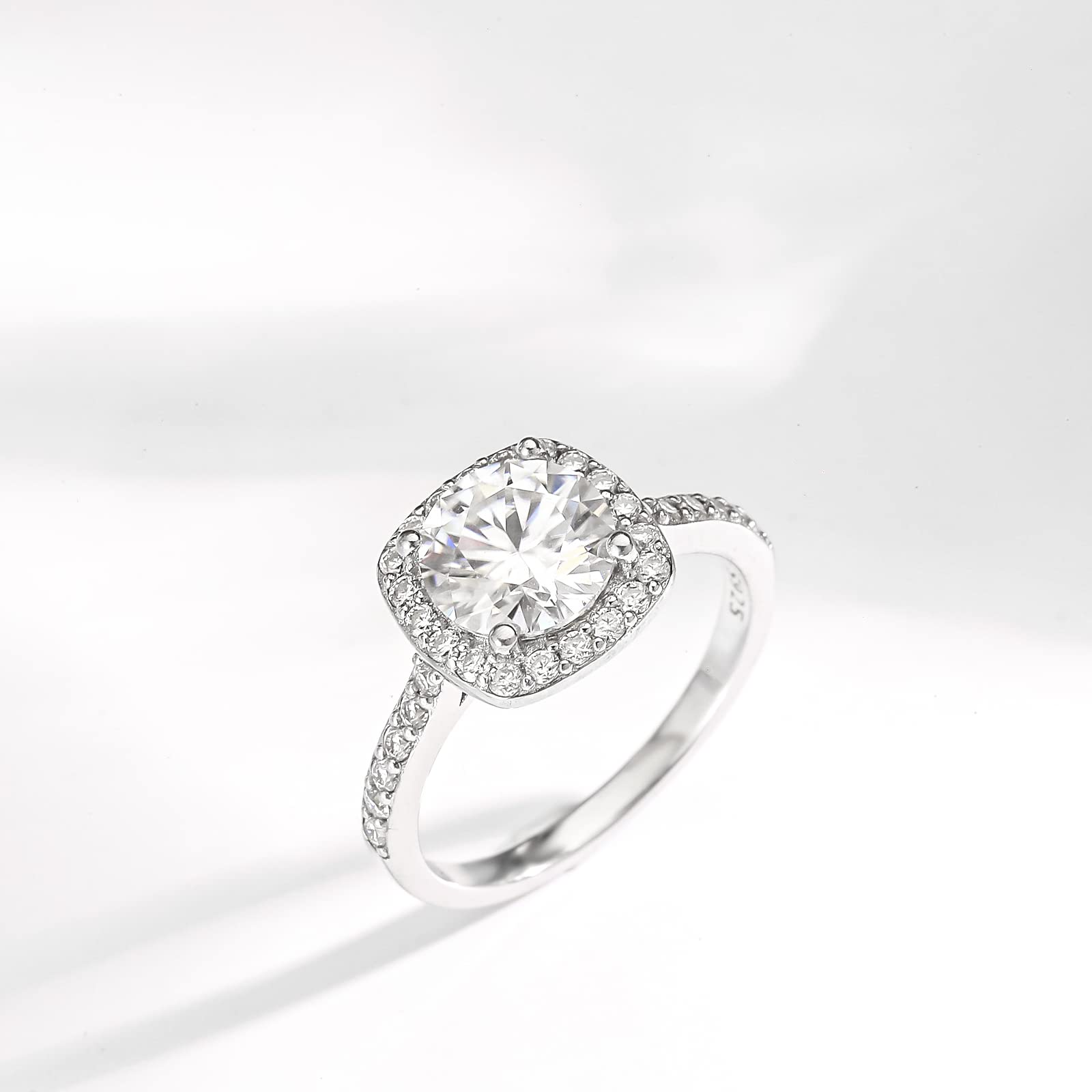 CARSINEL Moissanite Engagement Ring Solitare with Sterling Silver Shank for Women Brilliant Round Cut Stone VVS Created for Proposal Engagement Wedding