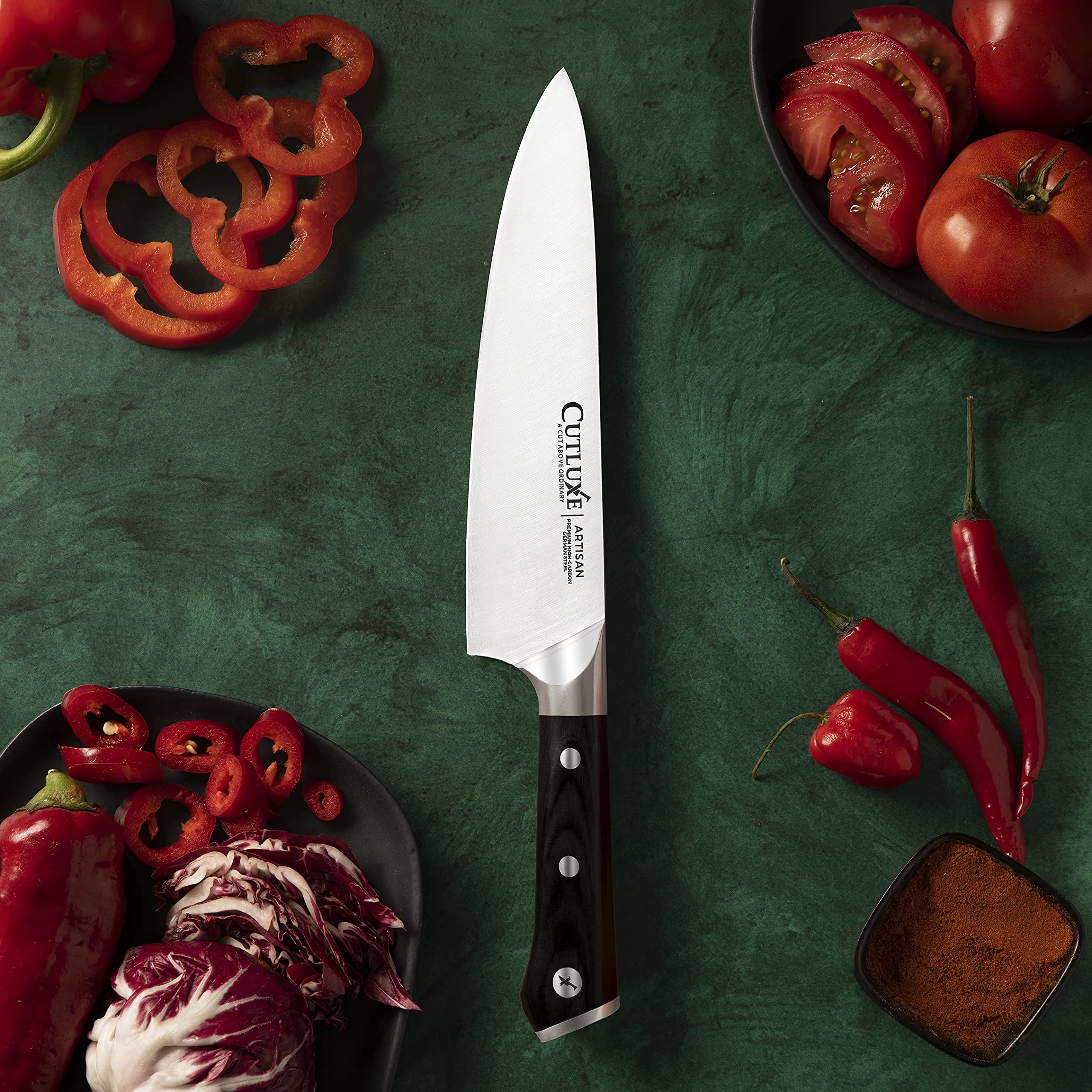 Cutluxe Chef Knife and Honing Steel Rodβ Forged High Carbon German Steel β Full Tang & Razor Sharp β Ergonomic Handle Design β Artisan Series