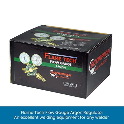 Flame Tech Flow Gauge Argon Regulator, Easy to Read 2β Dual-Scale Gauges, Ideal Welding Tool, Sturdy Construction, Comes Packaged in a Black Box, Tested in The USA