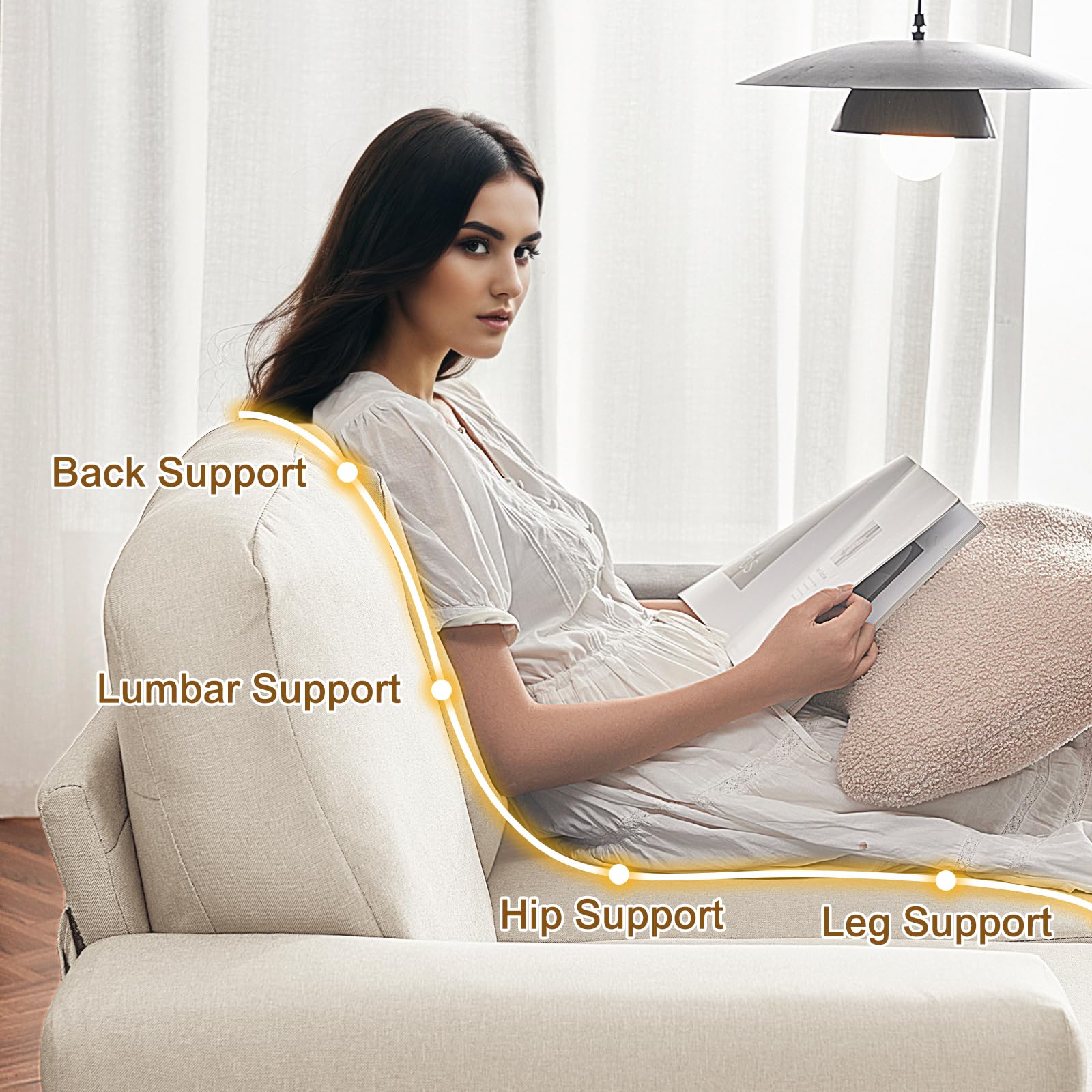 Furnimart Sectional Couches for Living Room, Modern Loveseat and 3 Seater Couch, Deep Seat Sofa Set, Beige Linen Sectional Sofa Cream Couch, Comfy Fluffy Couch with Removable Sofa Cover