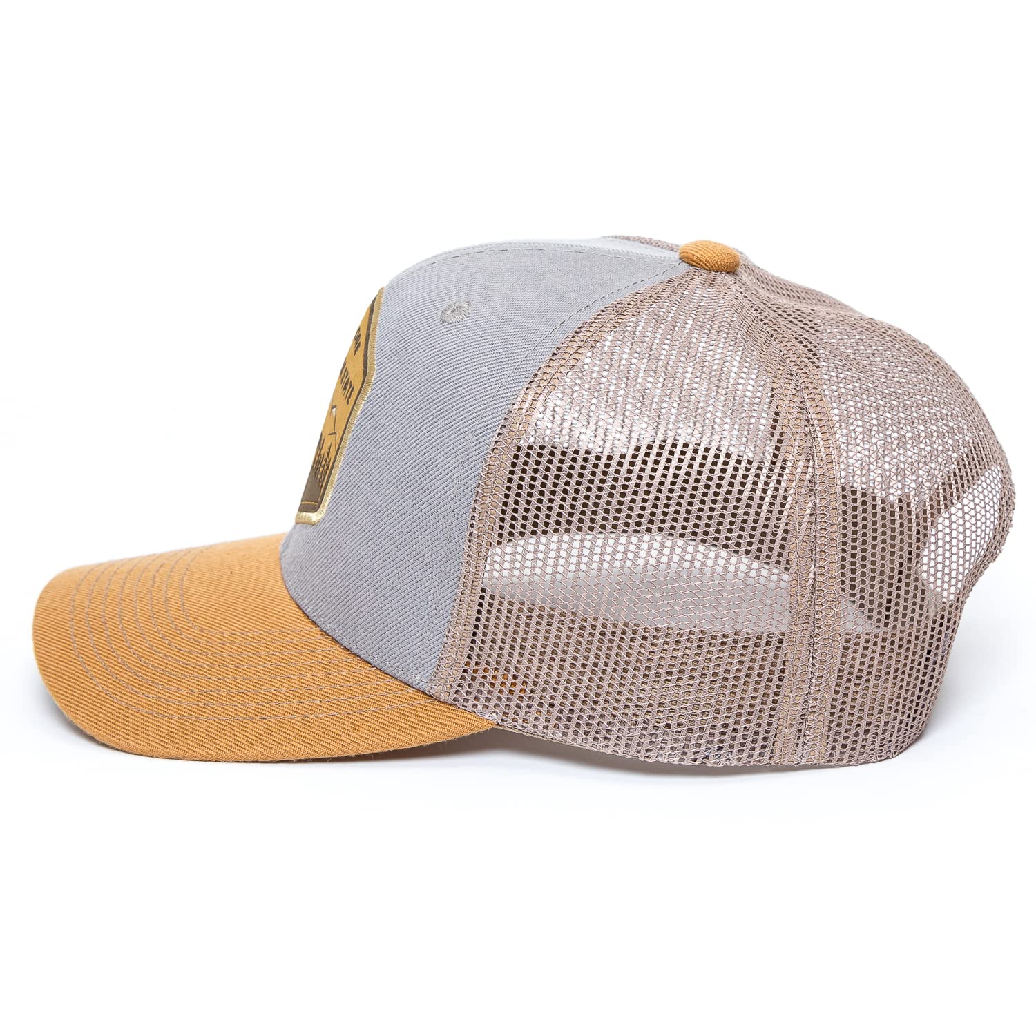 BHELG Evergreen State Washington Patched Trucker Hat for Camping, Hiking, Fishing Khaki