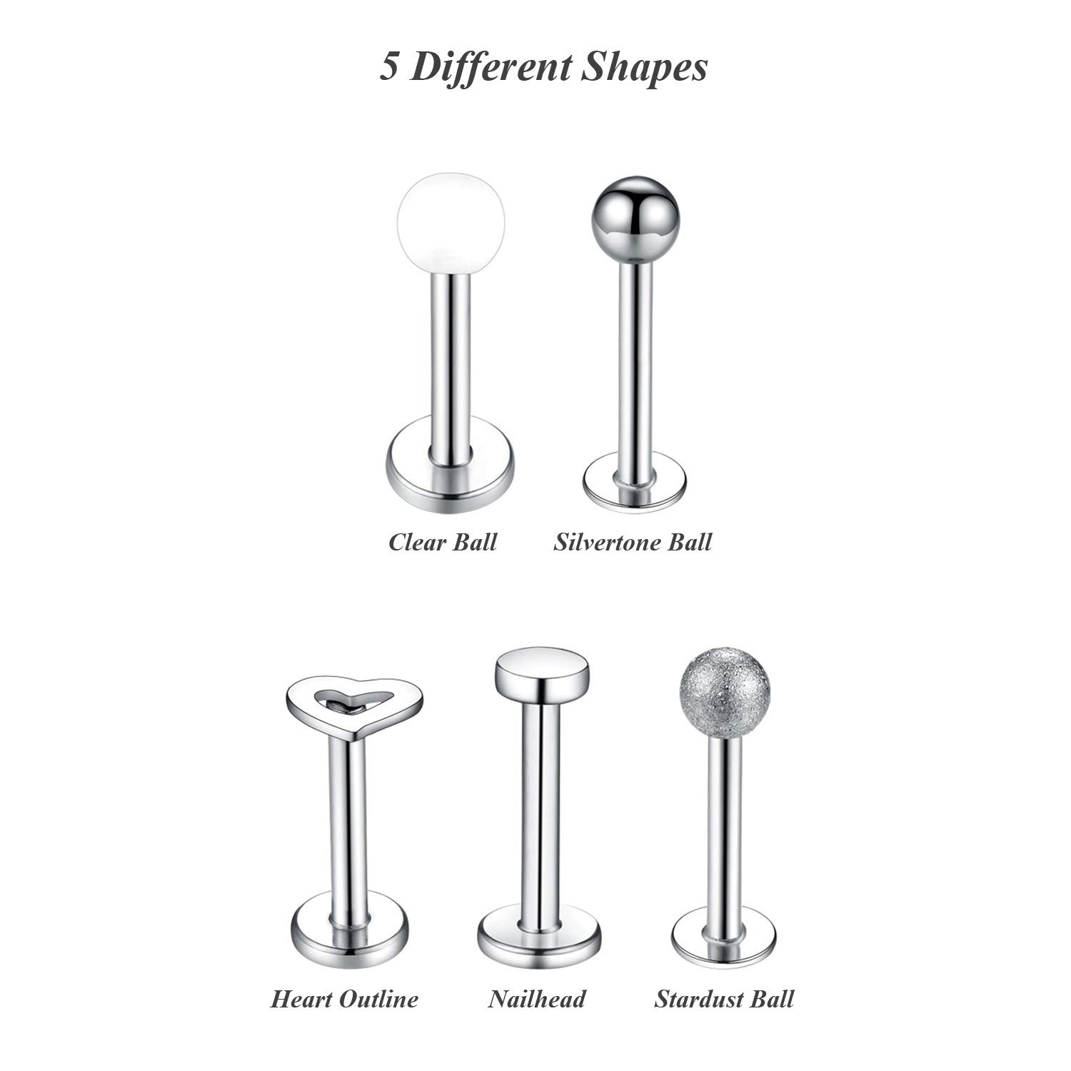 BodyJ4You 16PC Tragus Labret Nose Ring Bone Lip Stud Set 16G Surgical Steel Women Piercing Jewelry