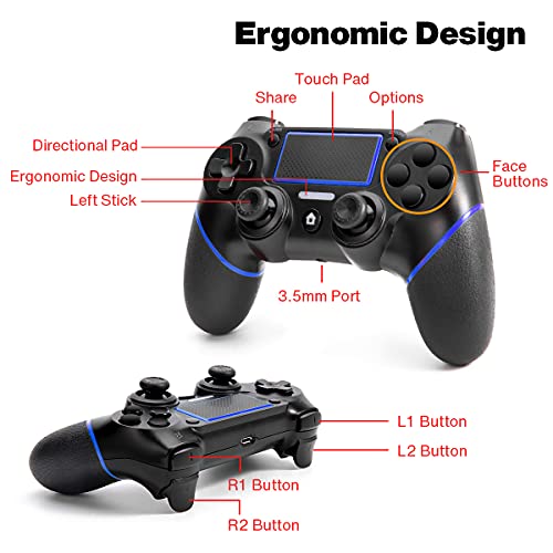 PPCgrop Wireless PS4 Controller Remote Controller Compatible with PS4/Slim/Pro, Wireless Gams Controller with Dual Vibration, 6-Axis Motion, Audio Function, Mini LED Indicator