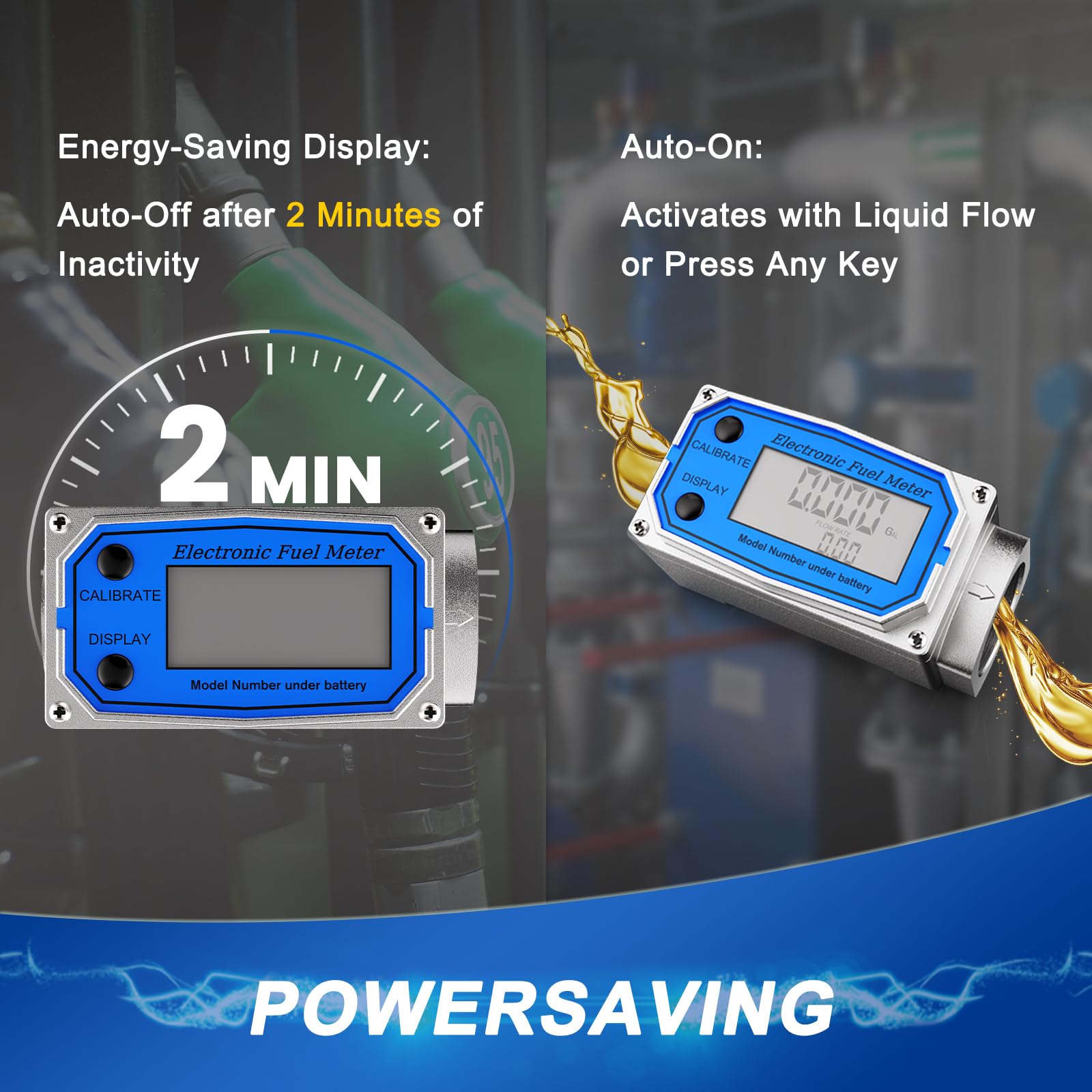 Flow Meter 3/4 Inch Digital LCD Display with NPT Counter Waterproof Oil Flowmeter Kerosene Diesel Fuel Flow Water Flow Meter, Switch Between GAL(Gallons), QTS, PTS, L, and m³ Units
