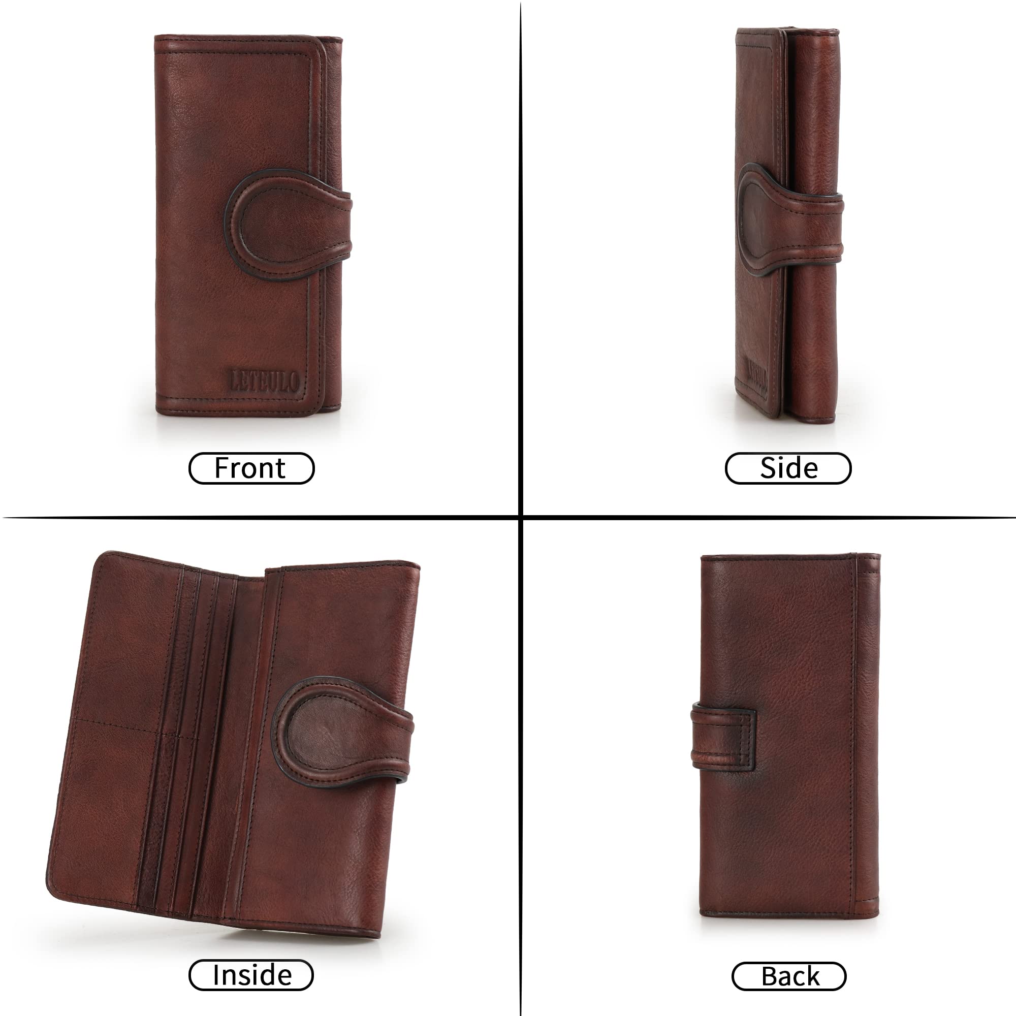 LETEULO Womens Wallet Leather Card Holder Designer Clutch Wallet Purse with Zipper Pocket (Coffee)