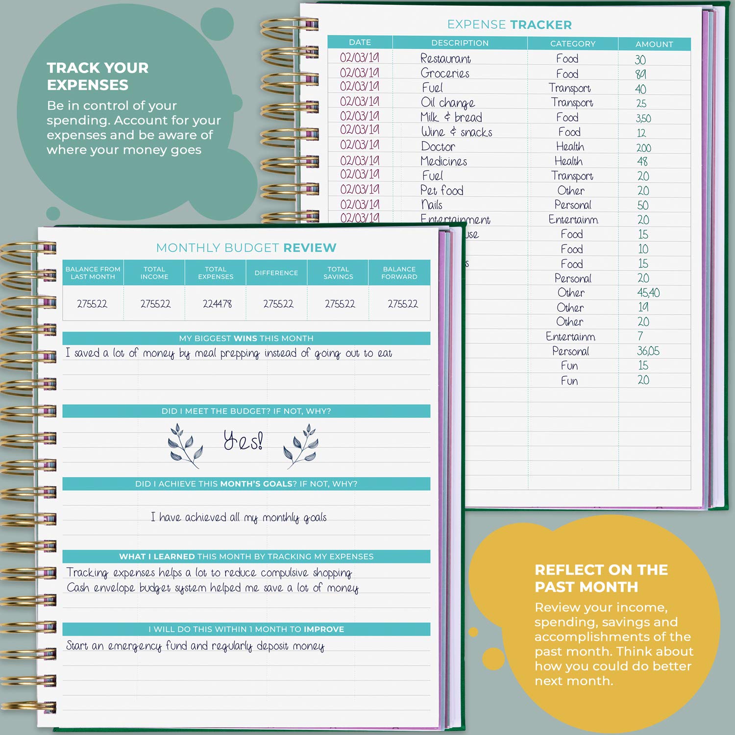 Clever Fox Budget Planner & Monthly Bill Organizer With Pockets. Expense Tracker, Budgeting Journal & Financial Book. Large, 8x9.5" (Dark Green)