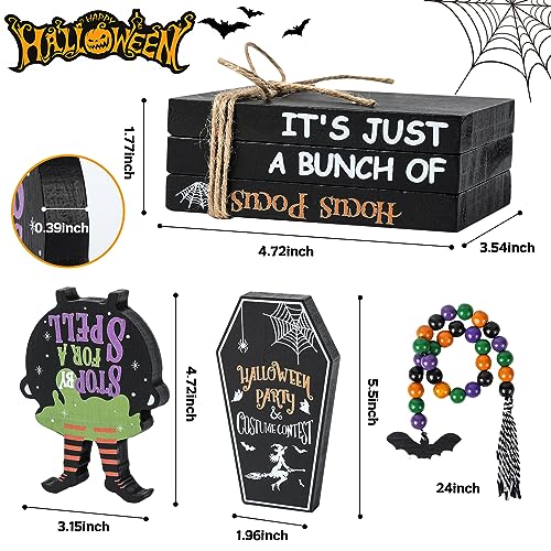 Hocus Pocus Halloween Decorations indoor, 6 Pcs Hocus Pocus Halloween Decor with Tombstones, hocus pocus book, Witches Cauldron, beads garland, Halloween Tiered Tray Decor for Home Table Kitchen decor