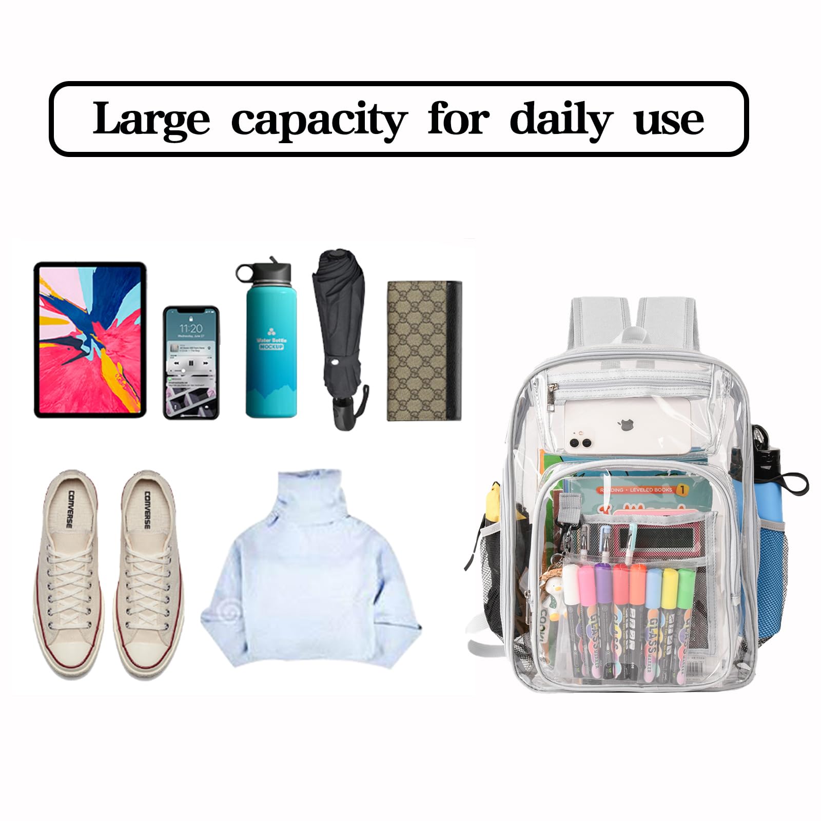 Birity Clear Backpack Heavy Duty,Large PVC Transparent Backpack,See Through Book Bag,Transparent Backpack For Teenager and Adults,Clear Bookbag for School,Sports,Work,Travel, College