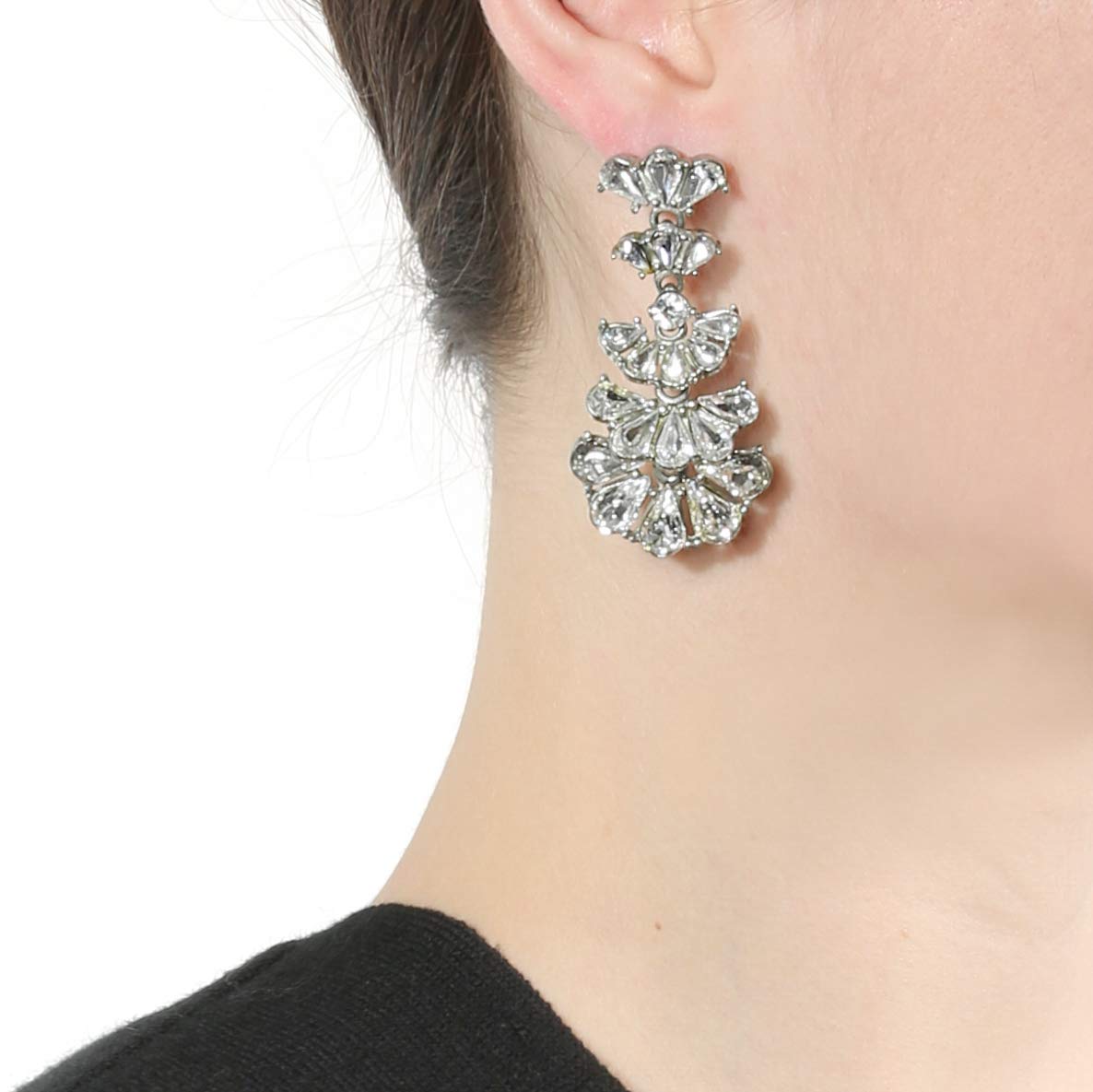 Ben-Amun Jewelry Pearl and Crystal Deco Fan Post Drop Earrings for Bridal Wedding Anniversary